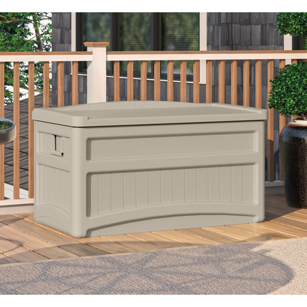 Suncast 73 Gallon Water Resistant Deck Box with Wheels in Light Taupe ...
