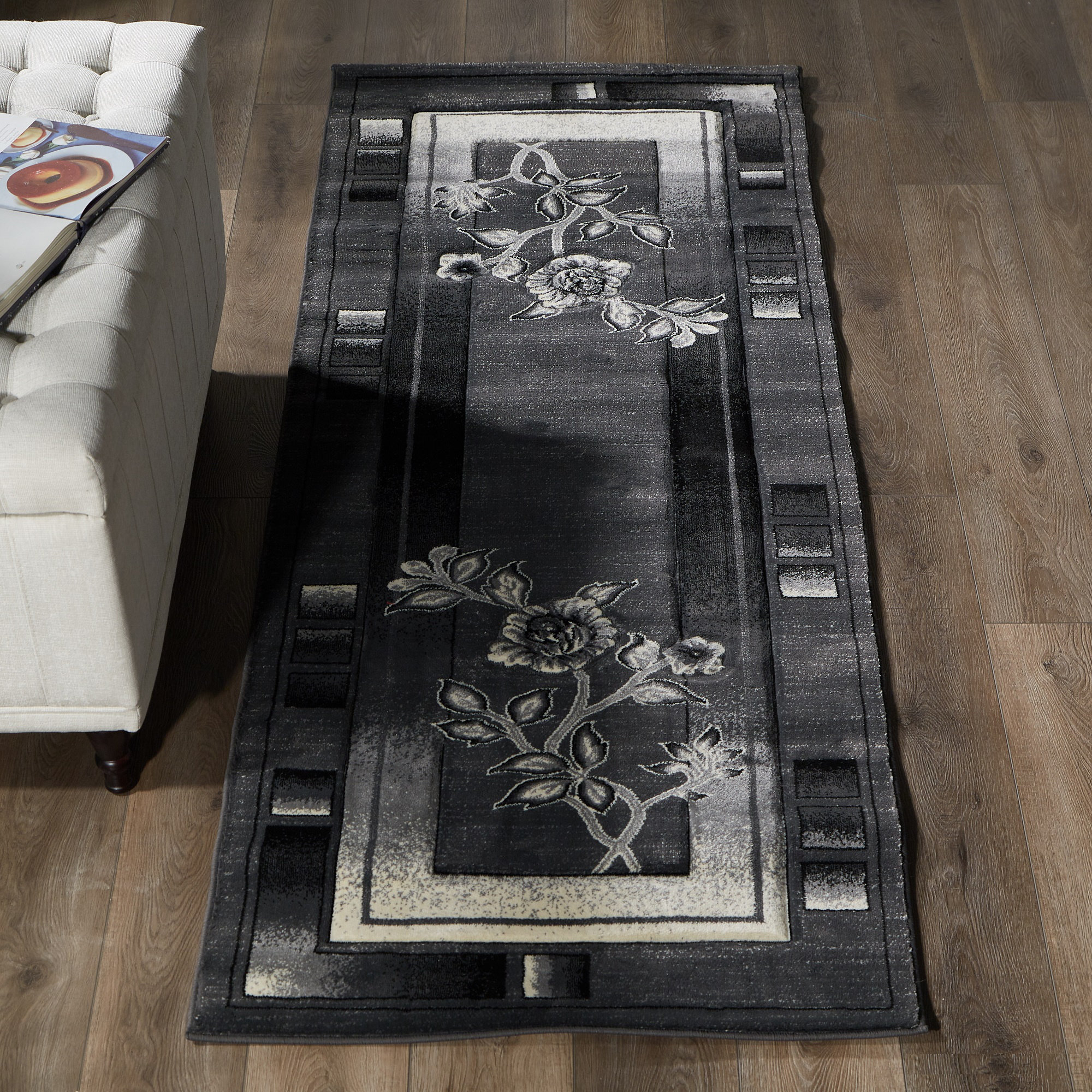 Winston Porter Alec-Andrew Collection Anthracite/Light Grey Floral Area ...