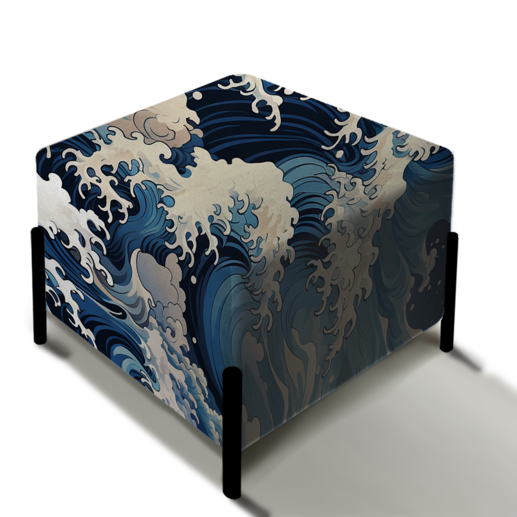 Design Art Hokusai Waves Japanese Pattern - Coastal Square Ottoman ...
