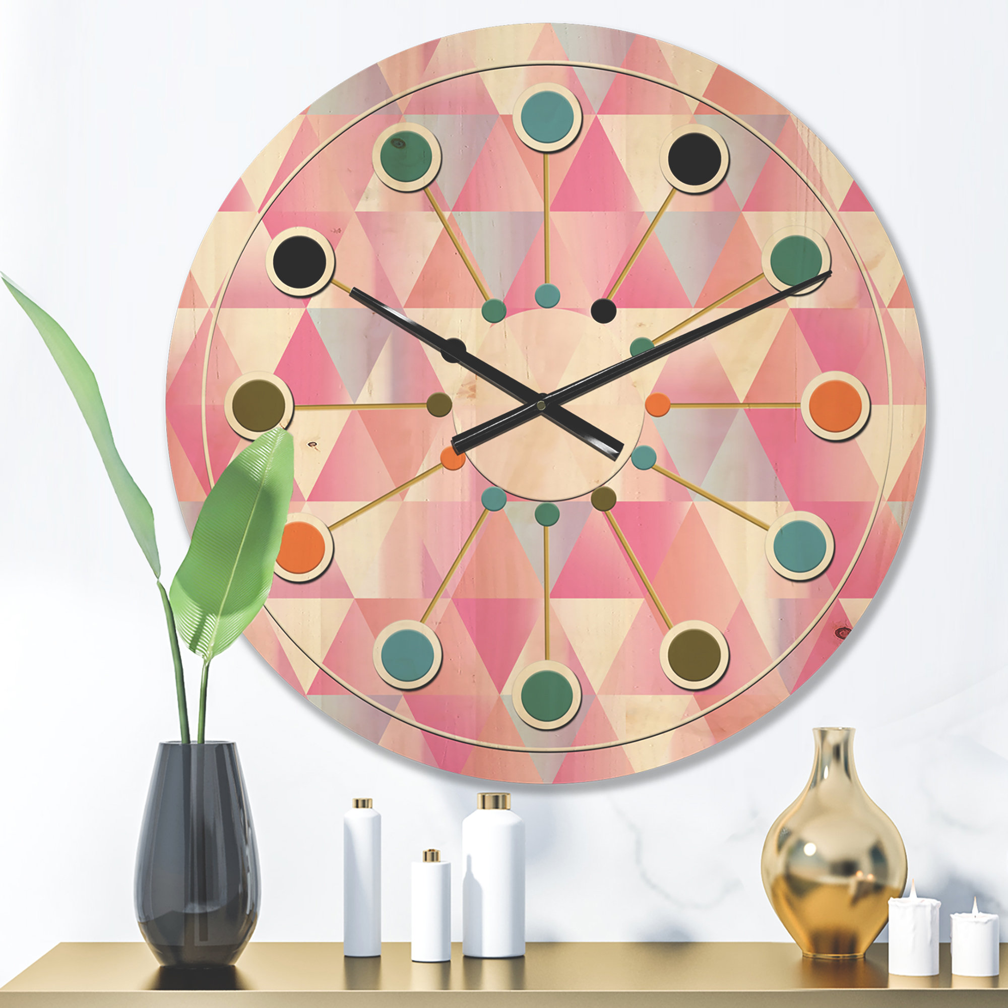 East Urban Home Diamond Retro VI - Mid-Century Modern Wood Wall Clock ...