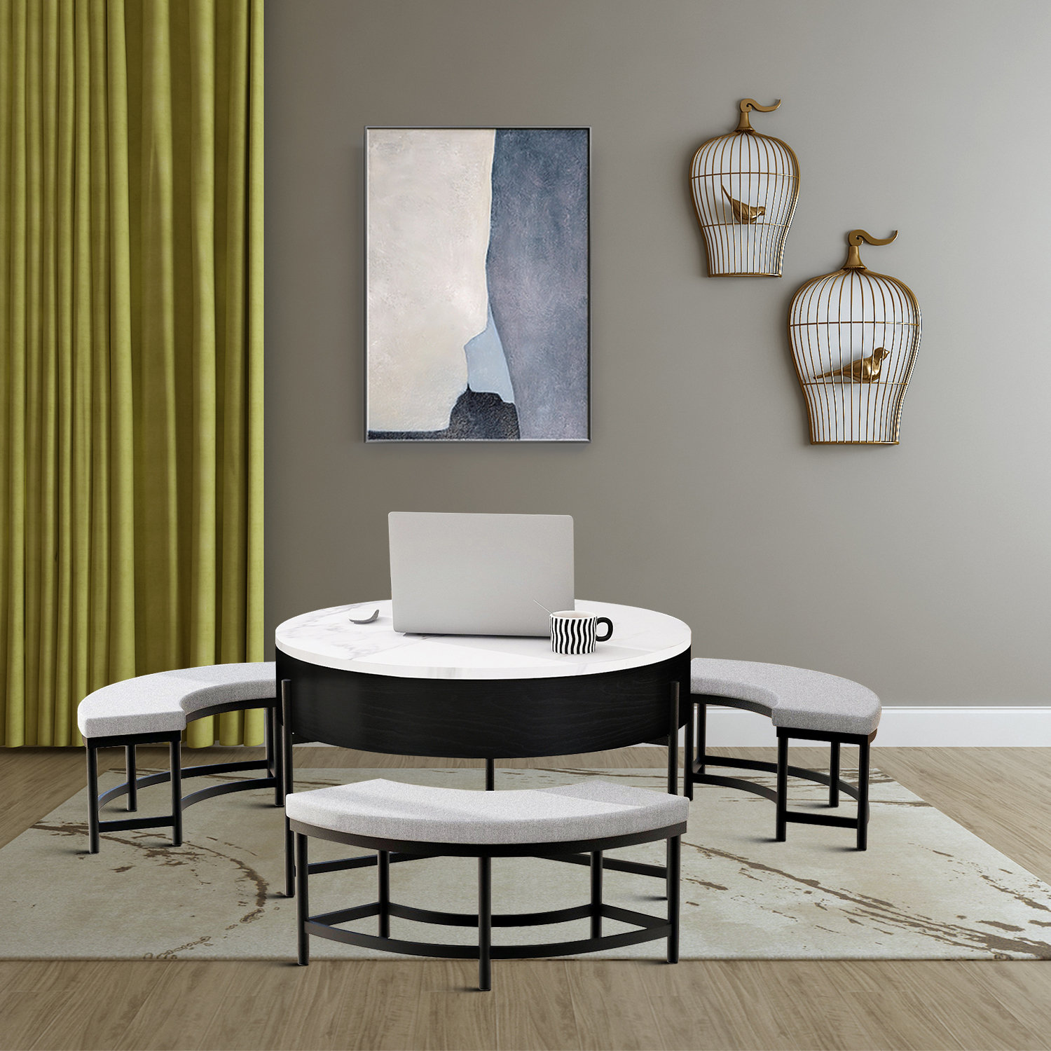 Hokku Designs Pantelie Modern Style Coffee Table with Three Upholstered ...