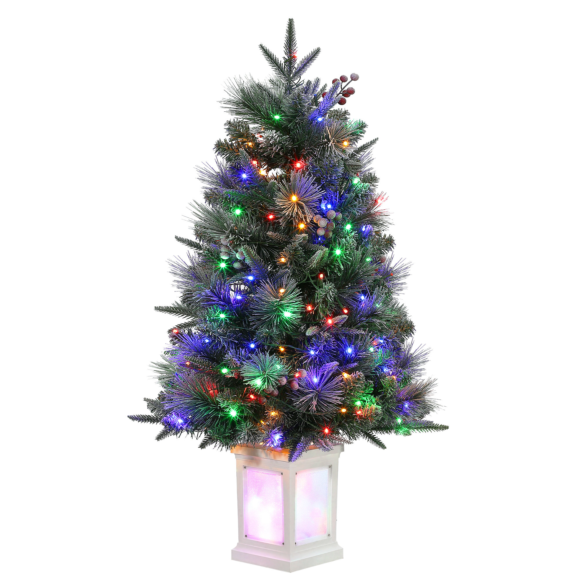 Fleur De Lis Living Christmas Tree-3Ft Frost Flower Flocking Light Tree 78 Dual-Color LED Lights ...