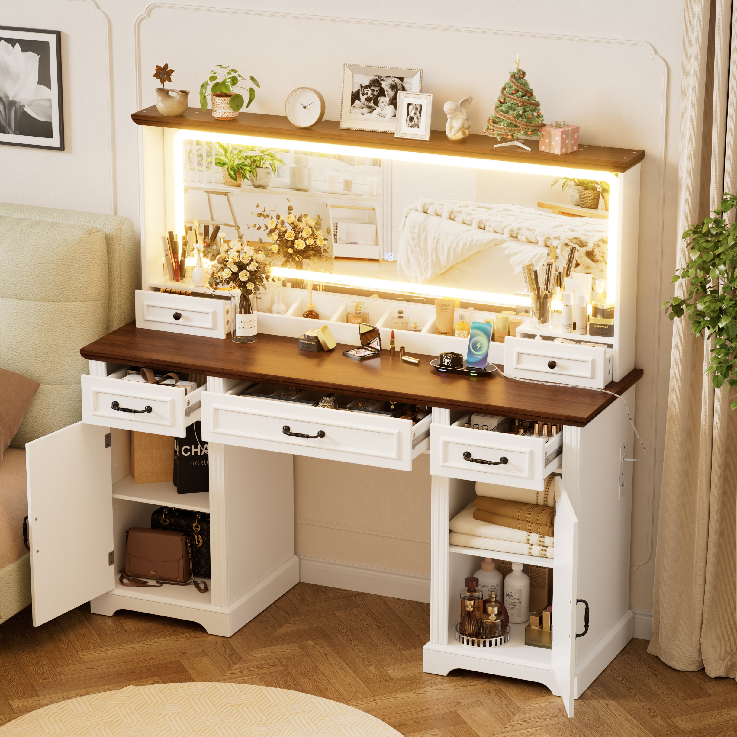 Latitude Run® Large 55" Modern Makeup Vanity Set With Adjustable Led ...