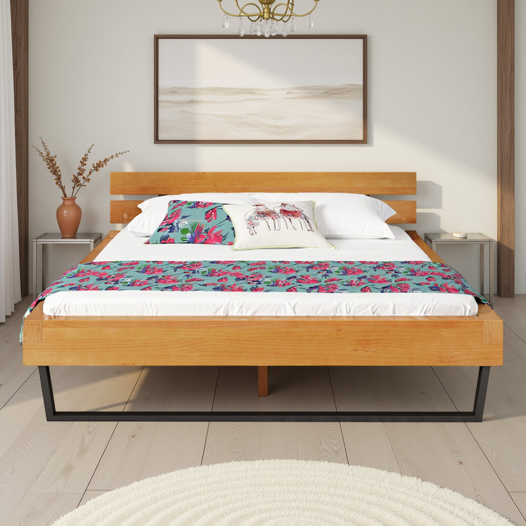 Latitude Run® Bed Frame with Pine Wood and Black Iron, Modern Platform ...