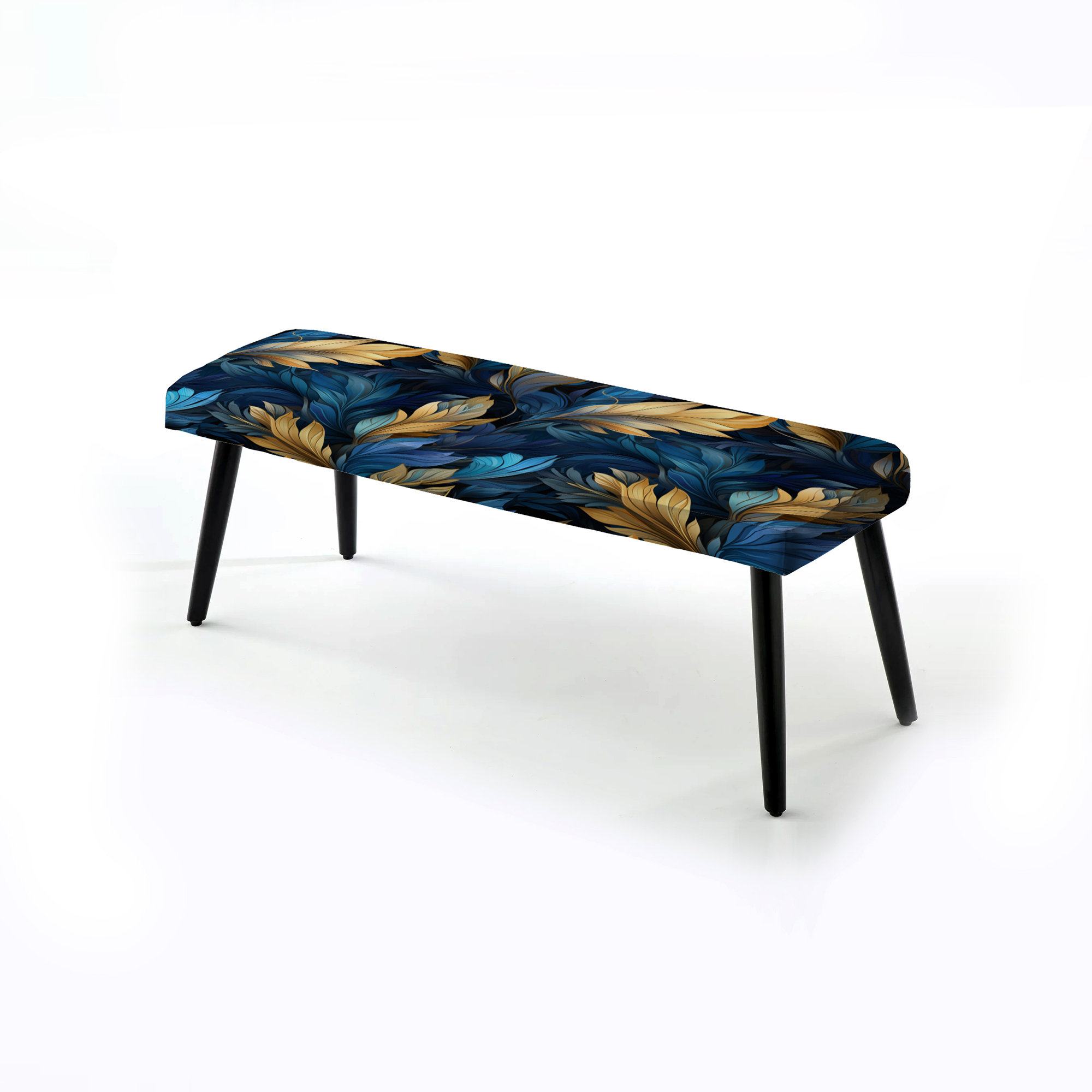 Design Art Sapphire Blue Dove Feathers - Boho Upholstered Black Bench ...