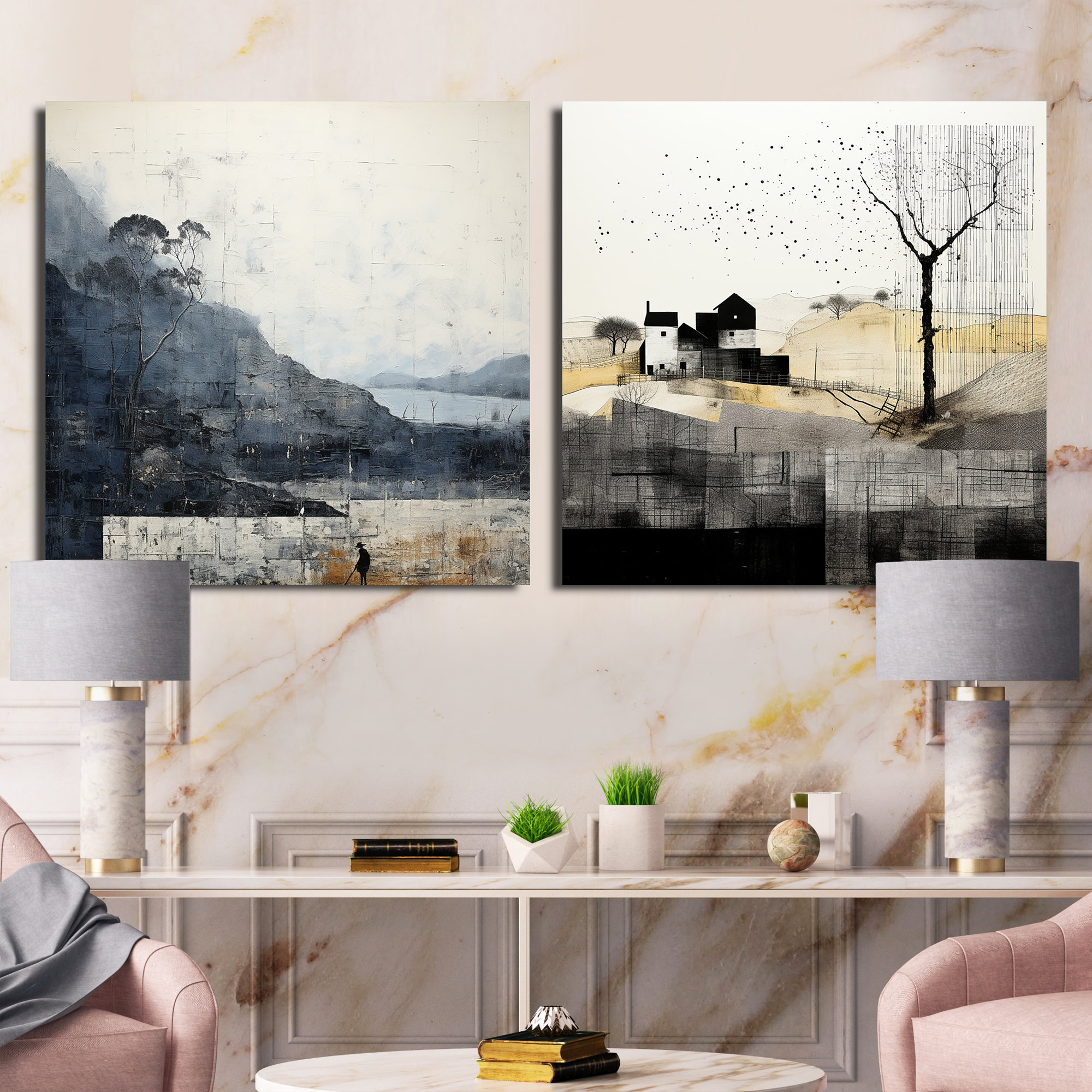 Gracie Oaks Minimalism Black Countryside - Countryside Square Collage ...