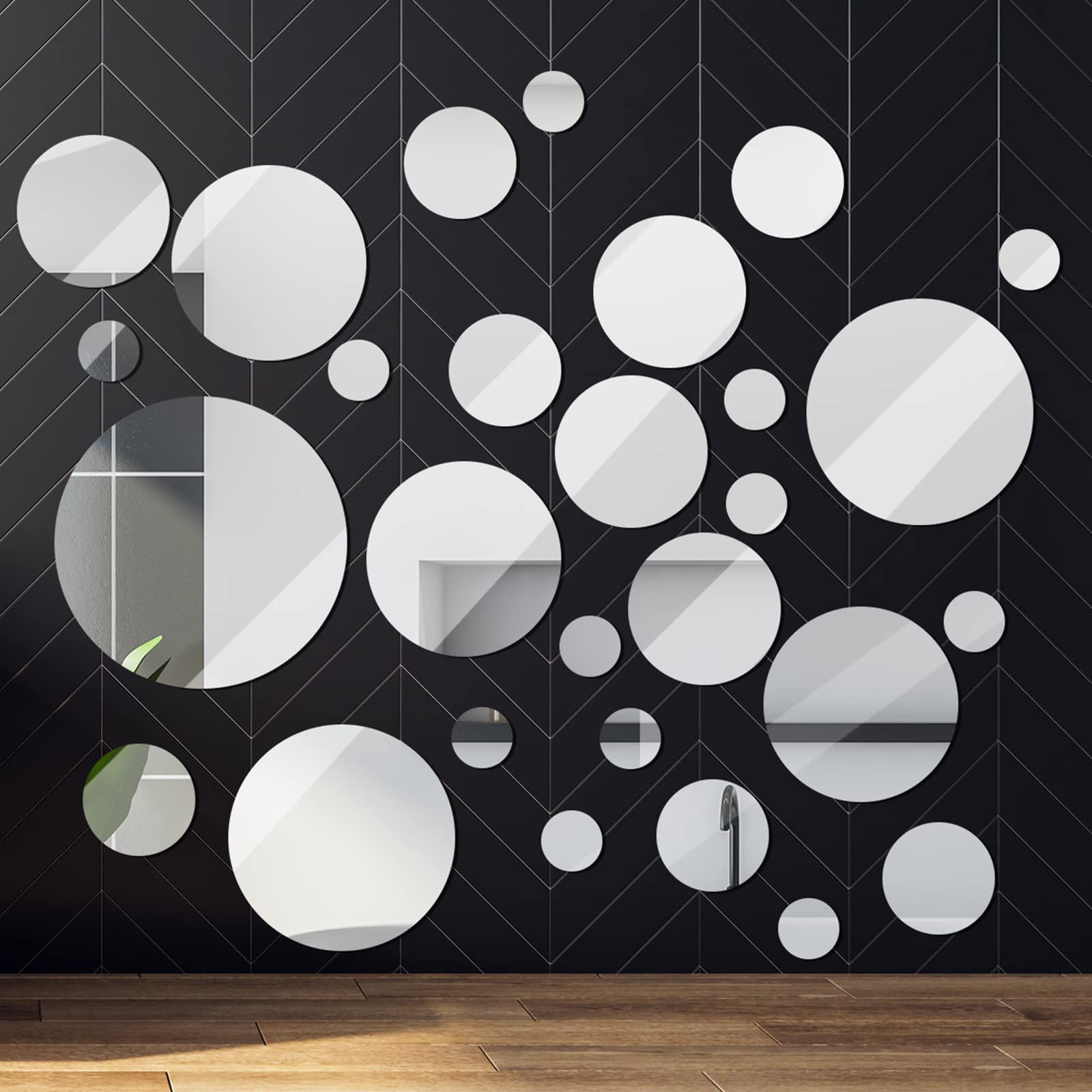 Wrought Studio™ Real Glass Round Mirror Tiles Frameless Round Wall ...