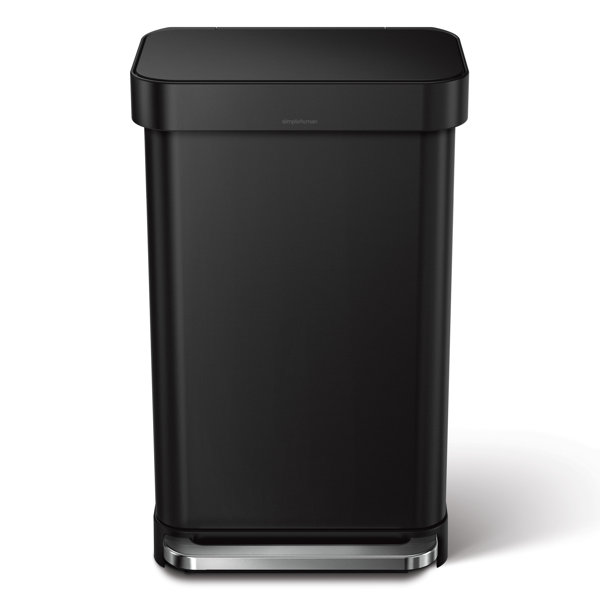 simplehuman 45L rectangular pedal bin with liner pocket, matte black ...