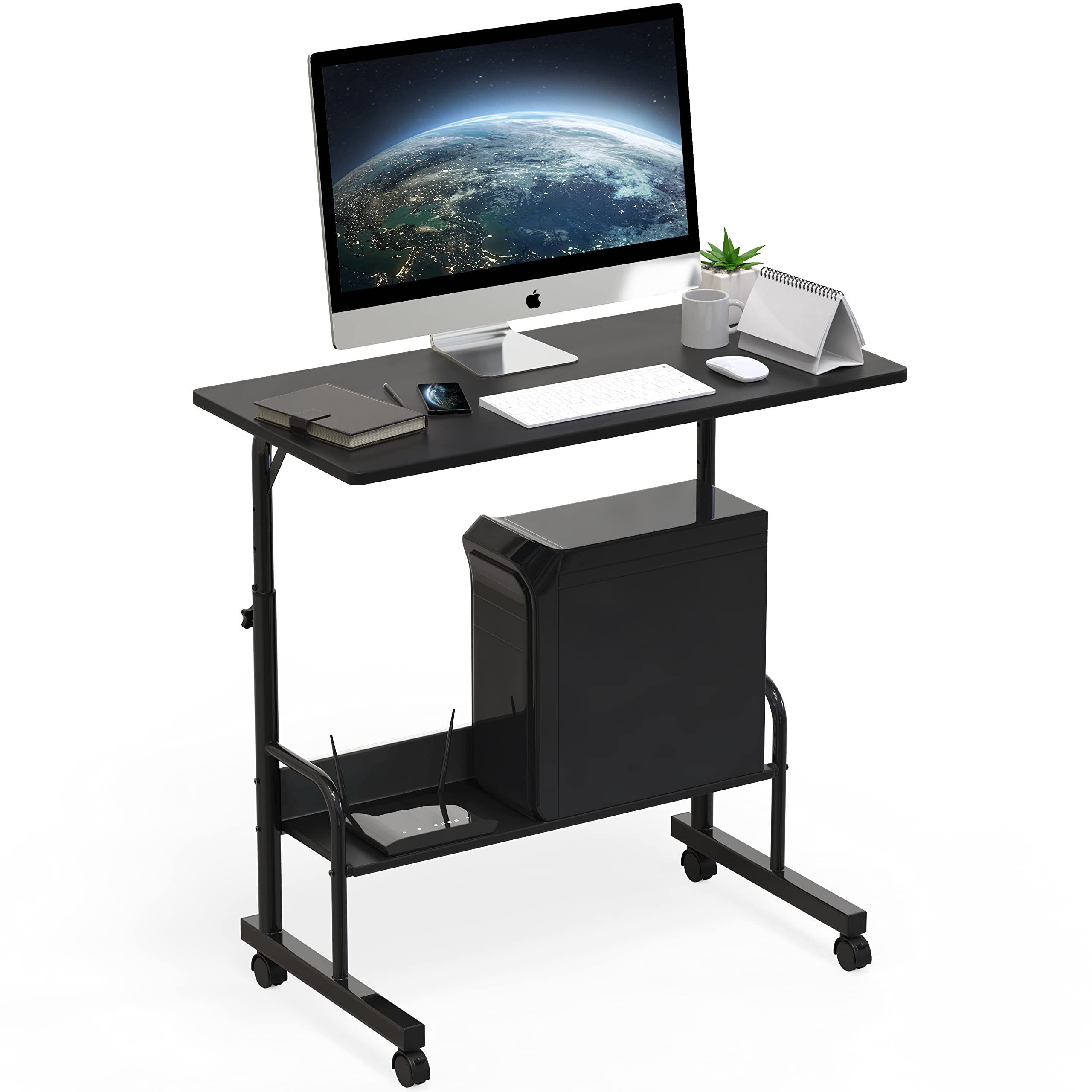 HUDSON & ASHTON LLC Mobile And Adjustable Minitower Laptop Workstation, Black | Wayfair