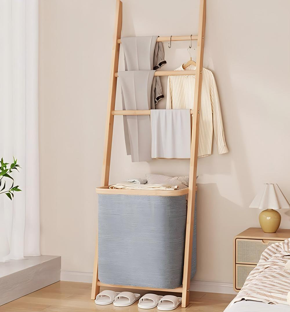 Corrigan Studio Blanket Ladder With Storage Basket, Decorative Ladder ...