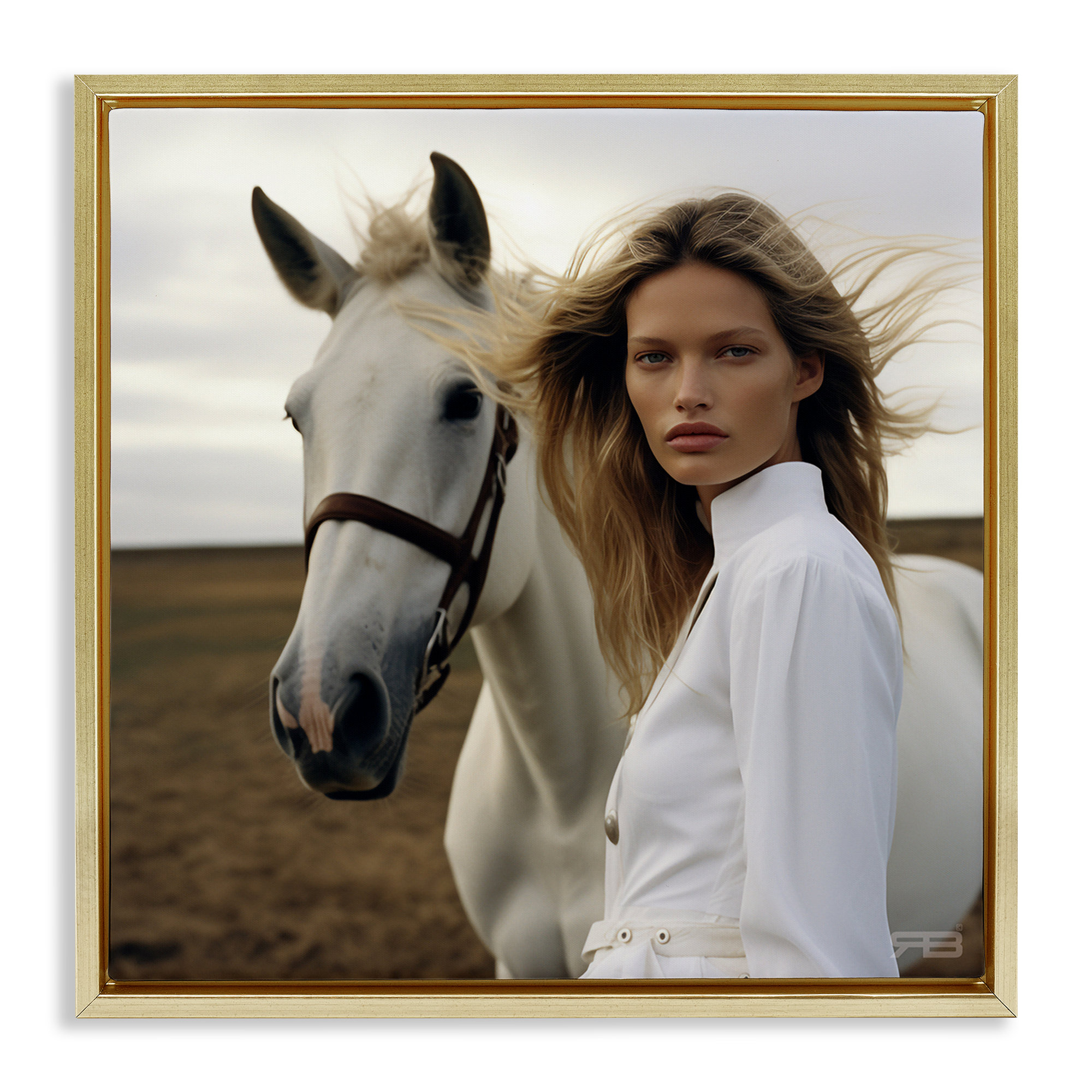 Union Rustic Girl in White with Horse Framed Floater Canvas Wall Art by ...