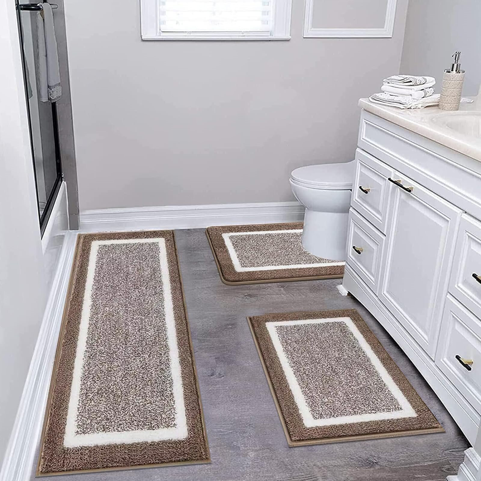 ENOLIL 3 Pieces Bathroom Rugs Sets, Microfiber Shower Washable Carpets ...