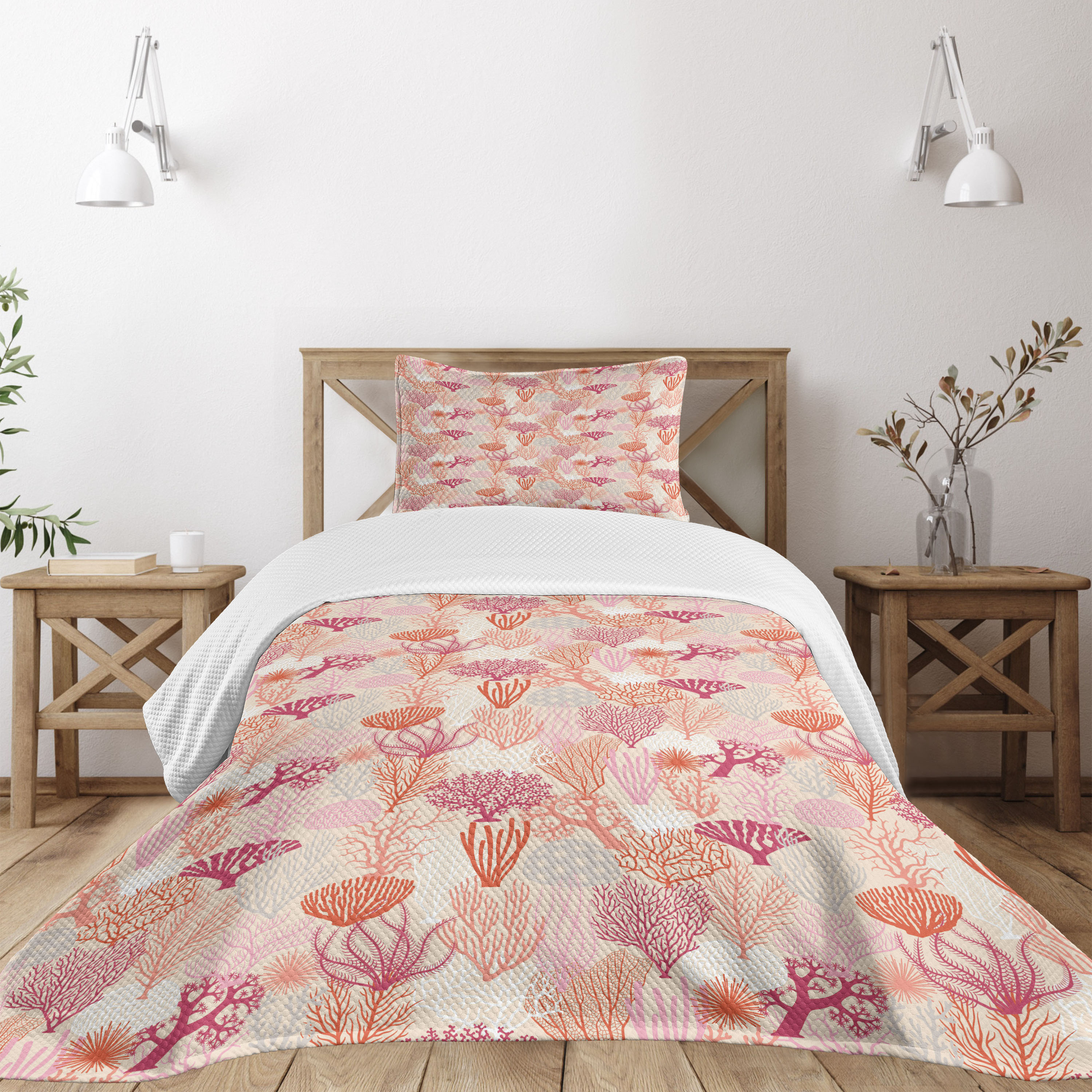 Ambesonne Coral Bedspread Underwater Themed Coral Art Multicolor | Wayfair