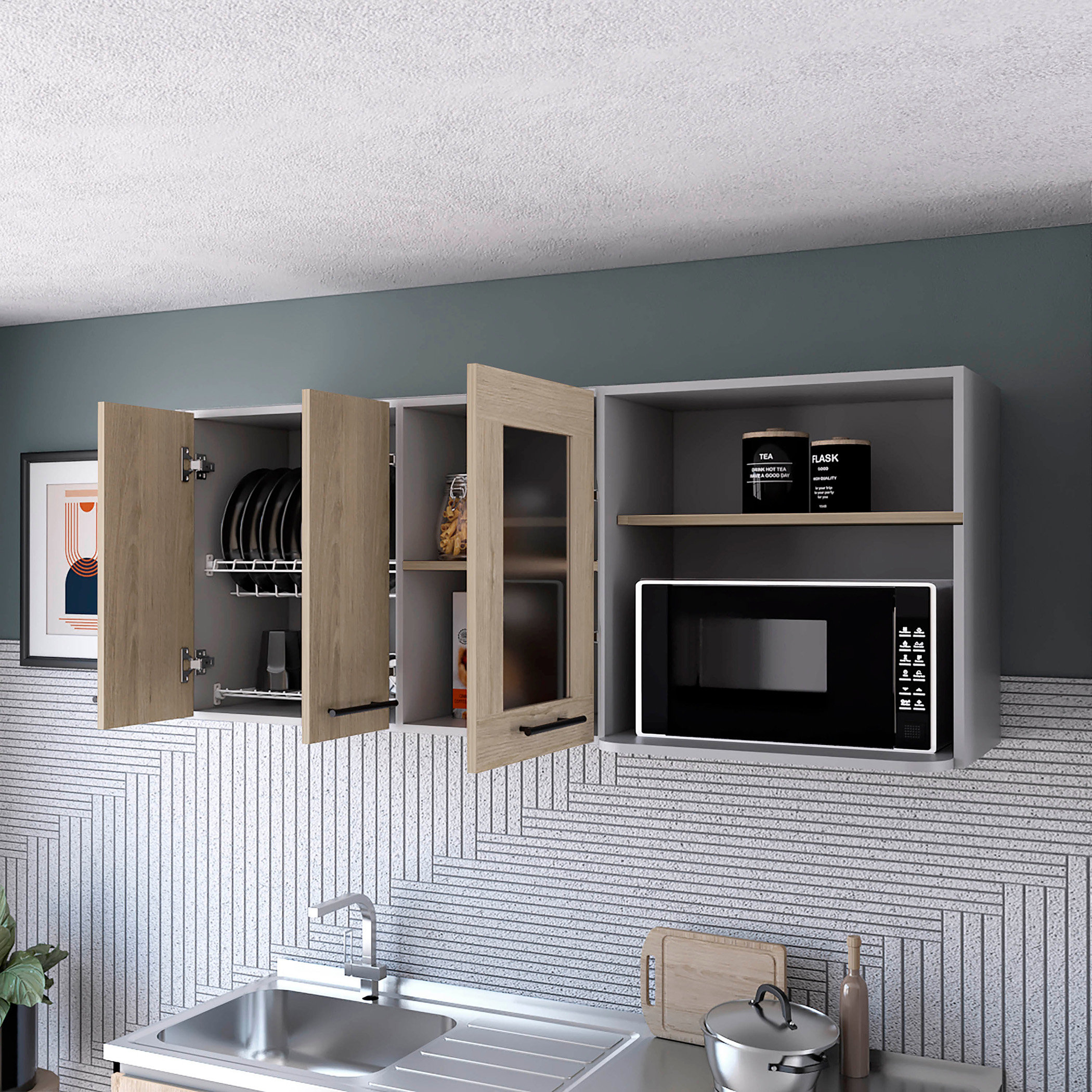 Ebern Designs Devoux 3-Door 2-Shelf Wall Cabinet Light Pine | Wayfair