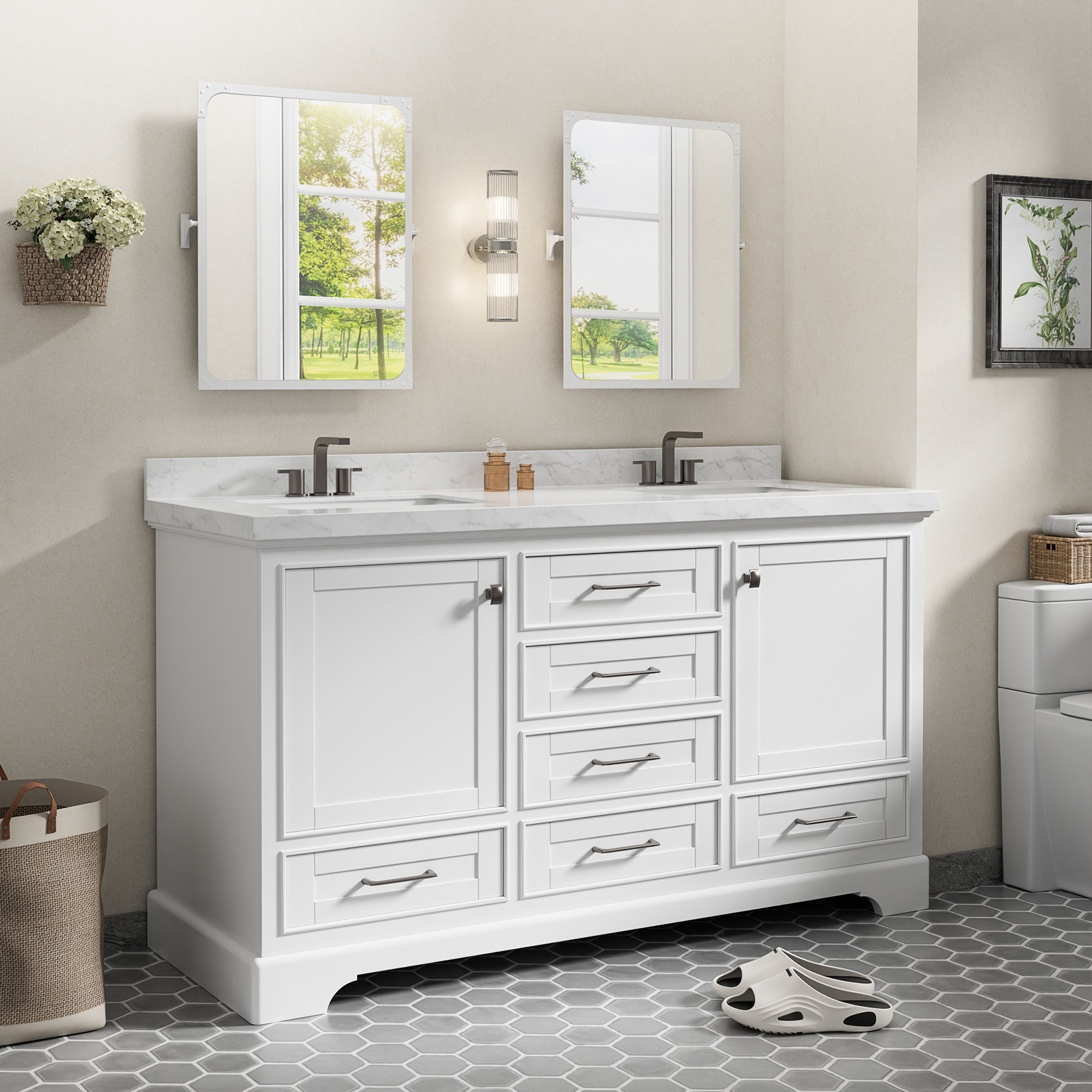 Red Barrel Studio Linsay 60'' Fully Assembled Double Sink Bathroom ...