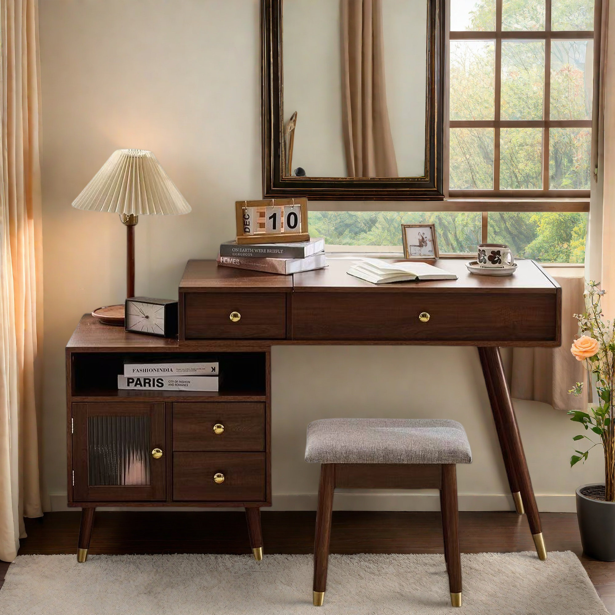 Ivy Bronx 3-in-1 Vanity Desk With Lighted Flip-top Mirror, Adjustable ...