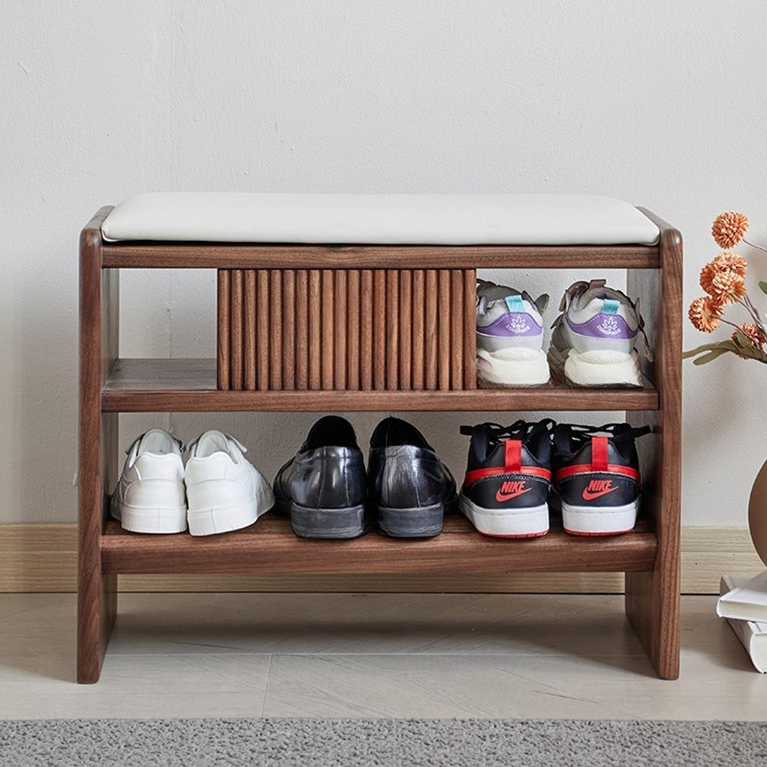 DICIXA Minimalist Shoe Changing Stool 6 Pair Solid Wood Shoe Storage ...