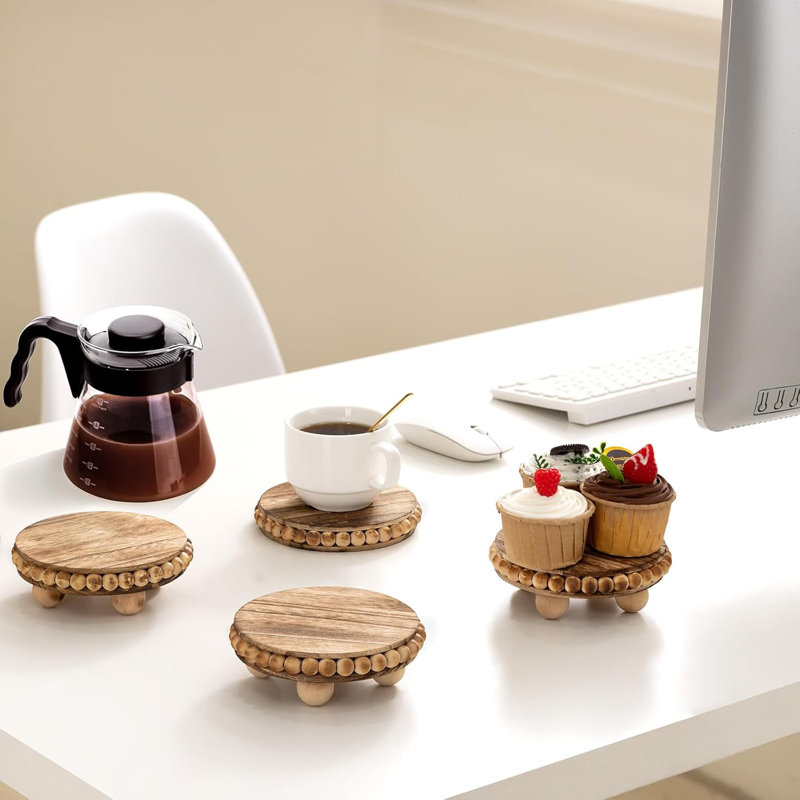 Millwood Pines 2Pcs Wood Risers For Display Decorative,Round Beaded ...