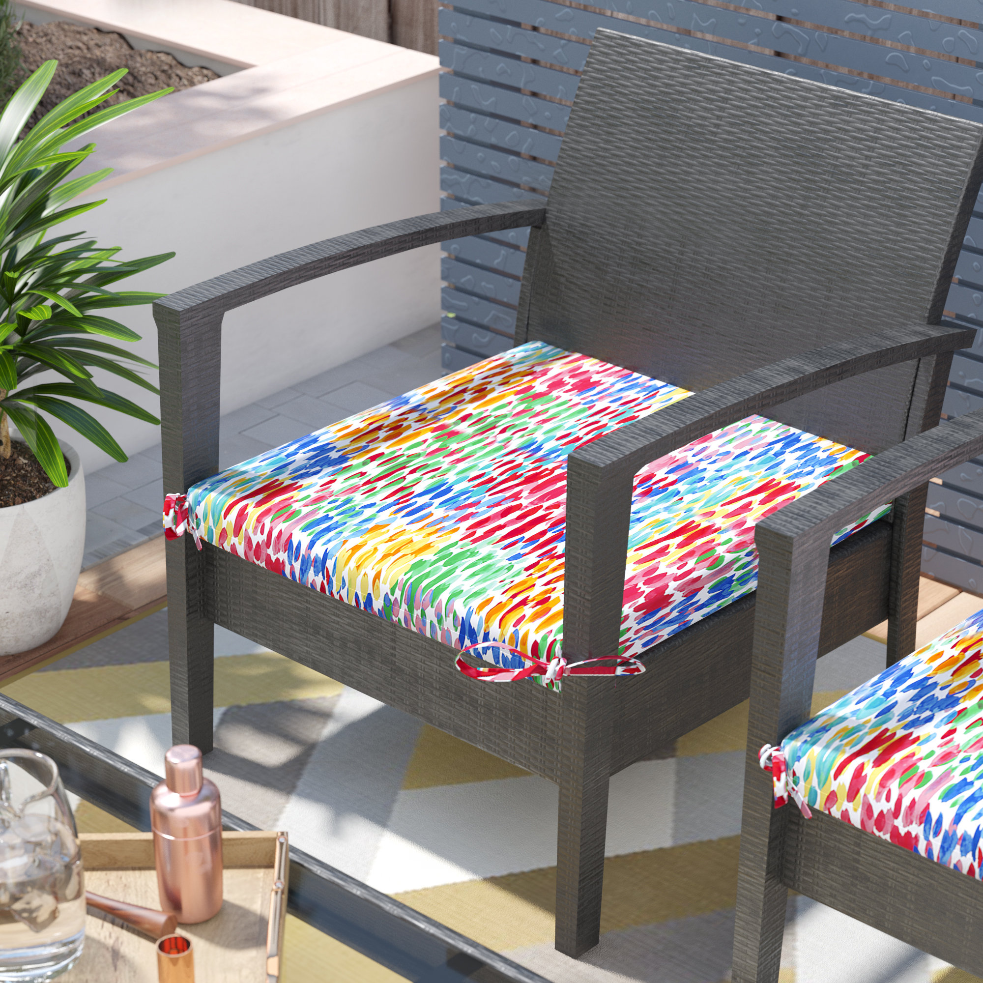 Wrought Studio™ Make It Rain Zinnia Indoor/Outdoor Dining Chair Cushion ...