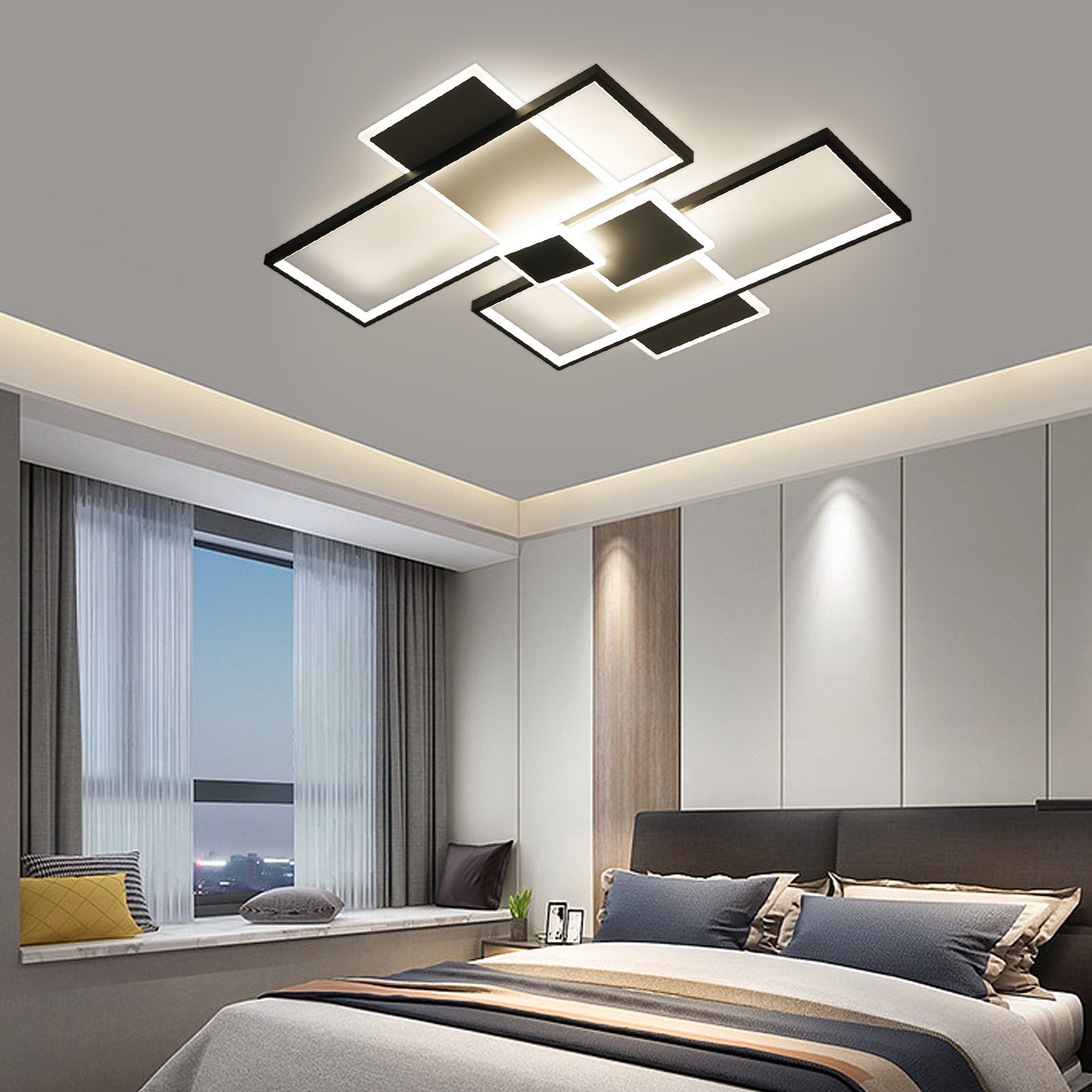 Wrought Studio™ 32" Modern Black And White Rectangular Flush Mount ...