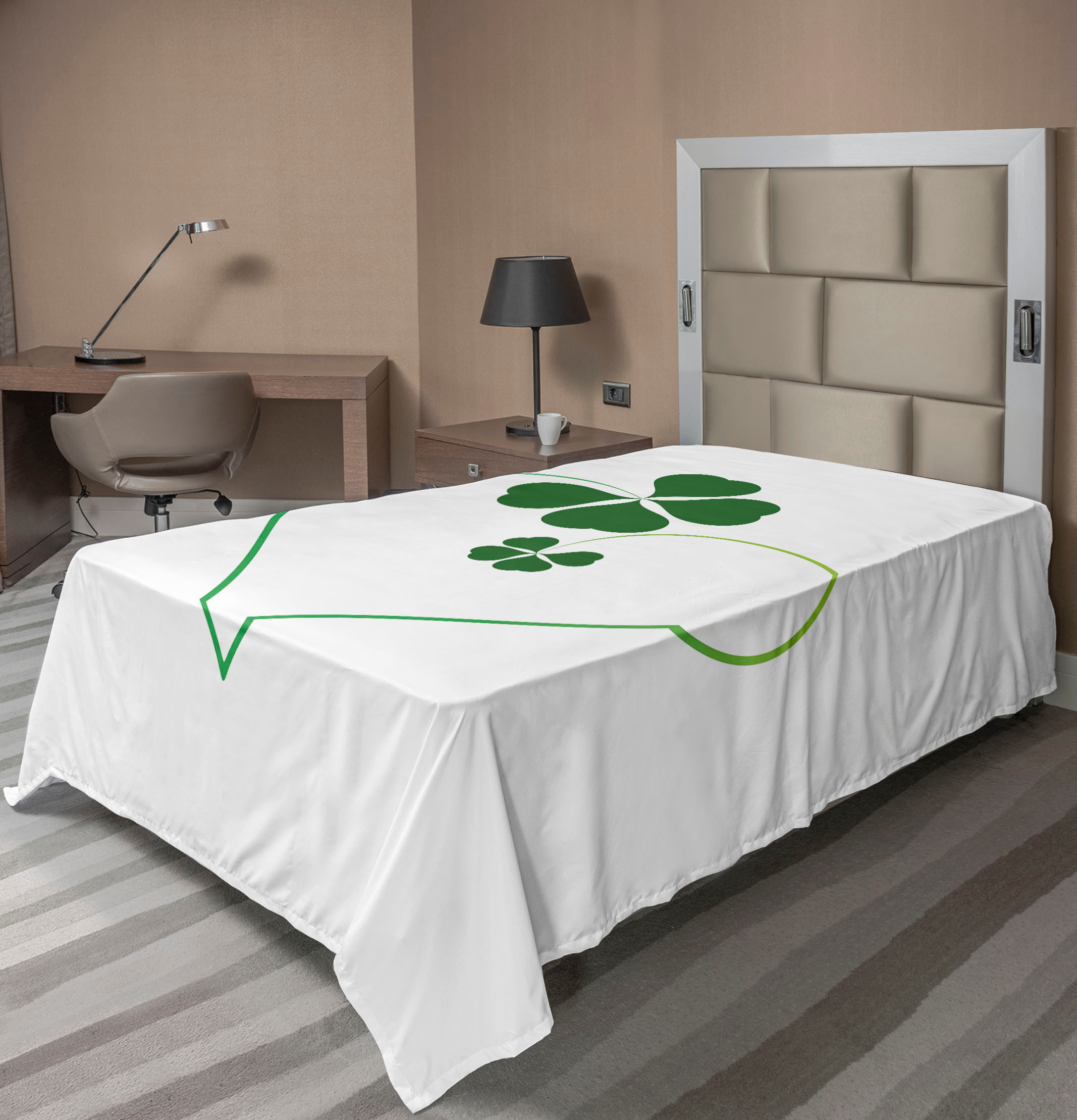 Ambesonne Clover Top Flat Sheet Lucky Irish Shamrock Heart Green and ...