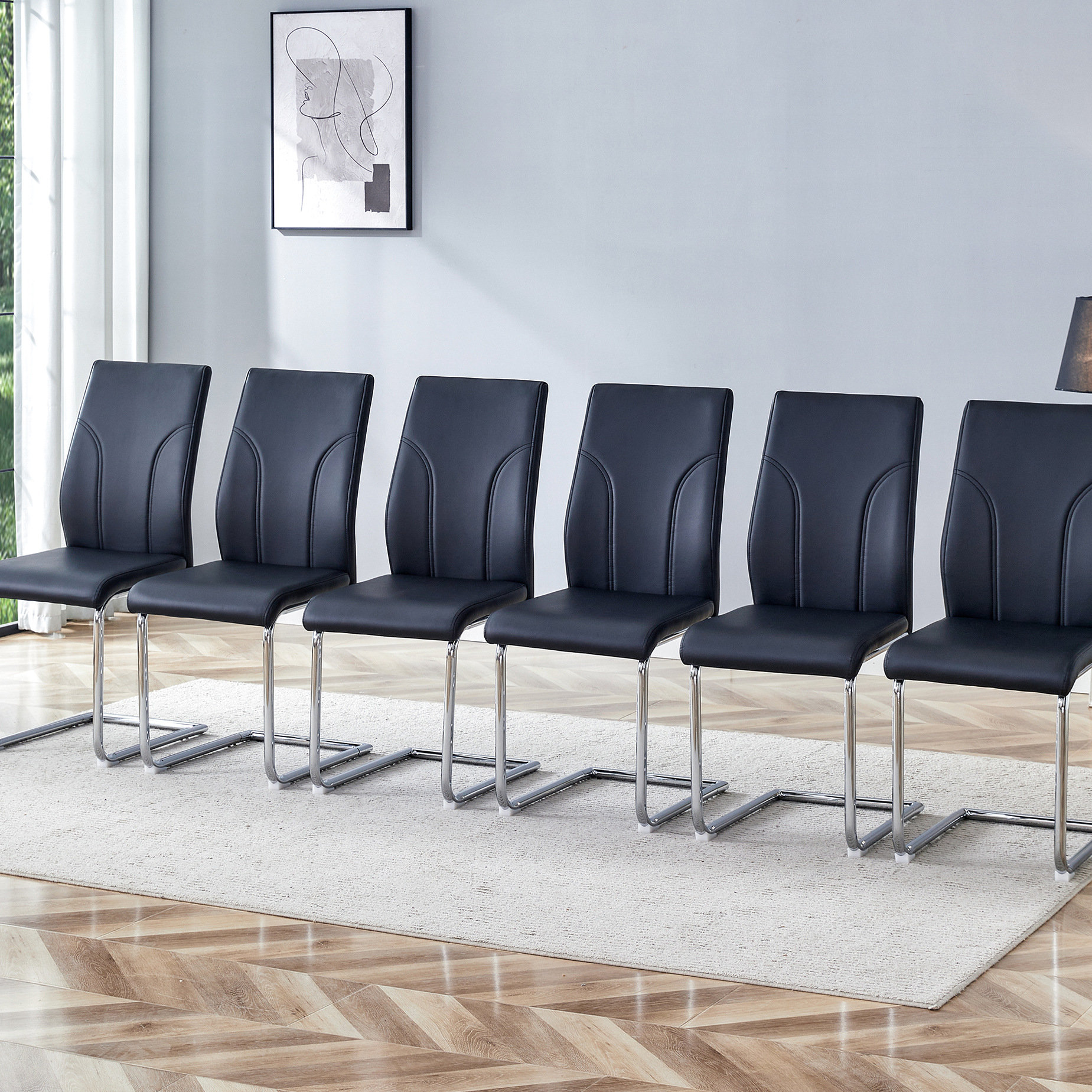 Hokku Designs Black 6 Chair - Pu High Back Chairs With Stable And ...