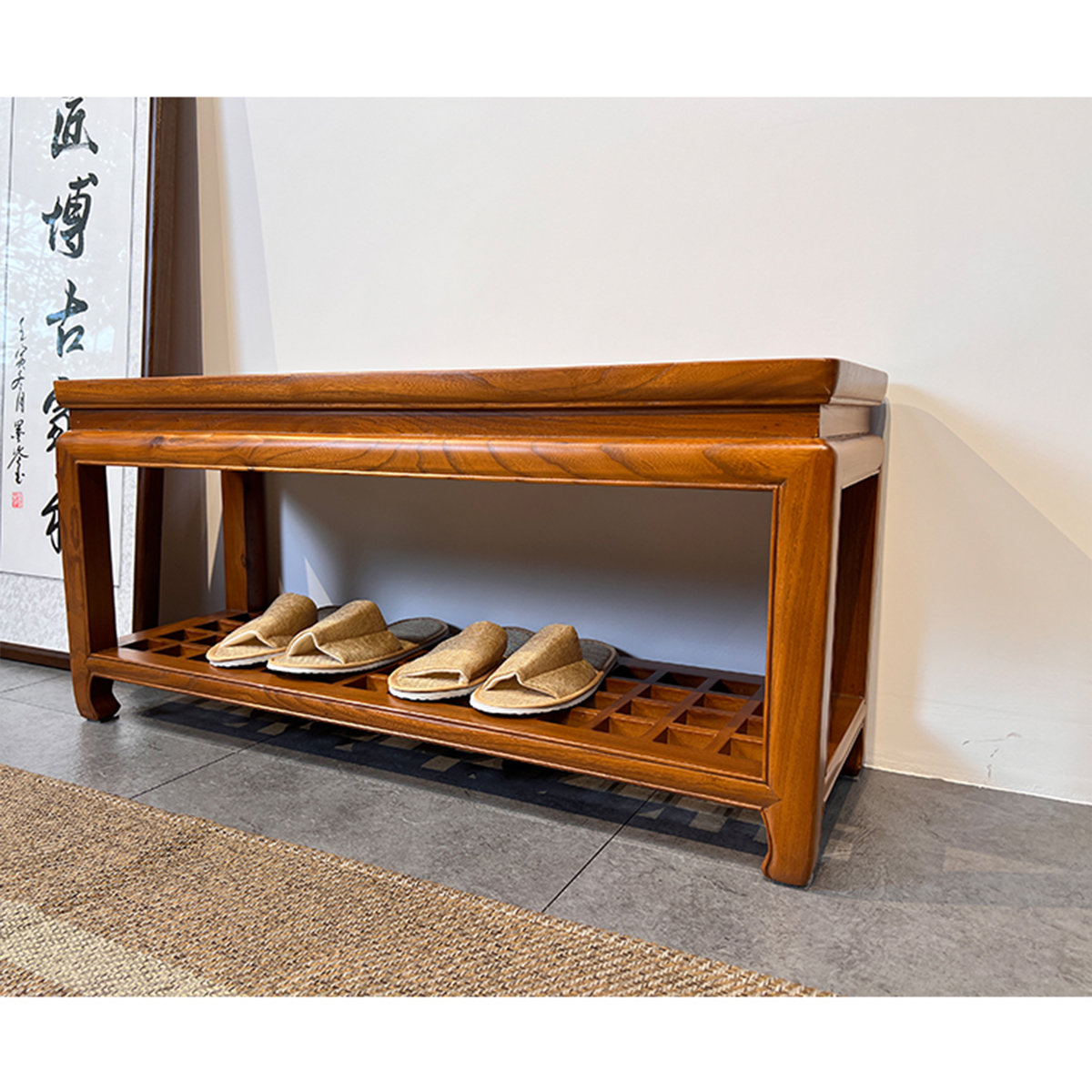 Stylistics Savvy 35.43" Wood Rectangular Solid Wood Shoe Storage Bench ...