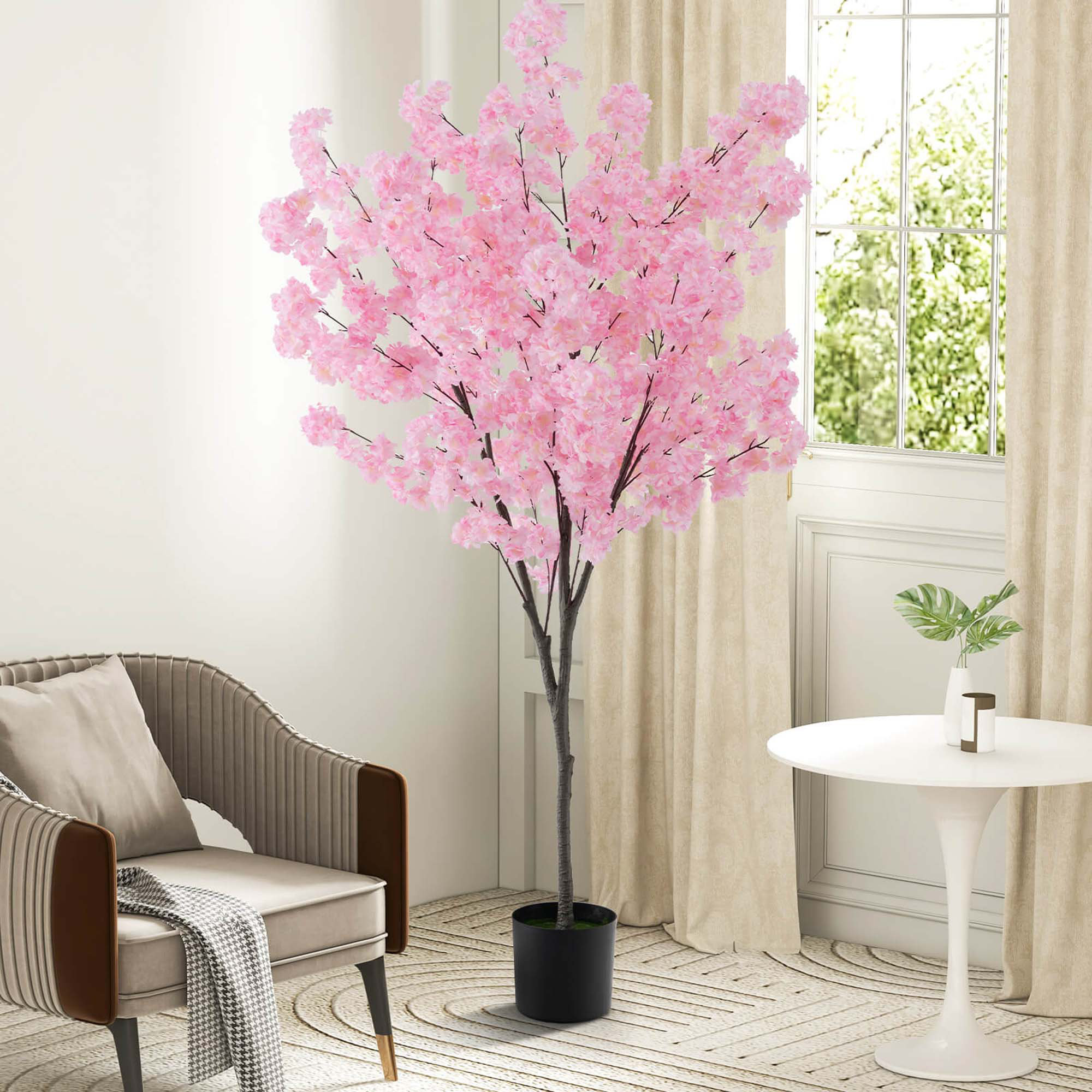 Primrue 6.5 Ft Tall Artificial Cherry Blossom Tree With 900 Pink ...