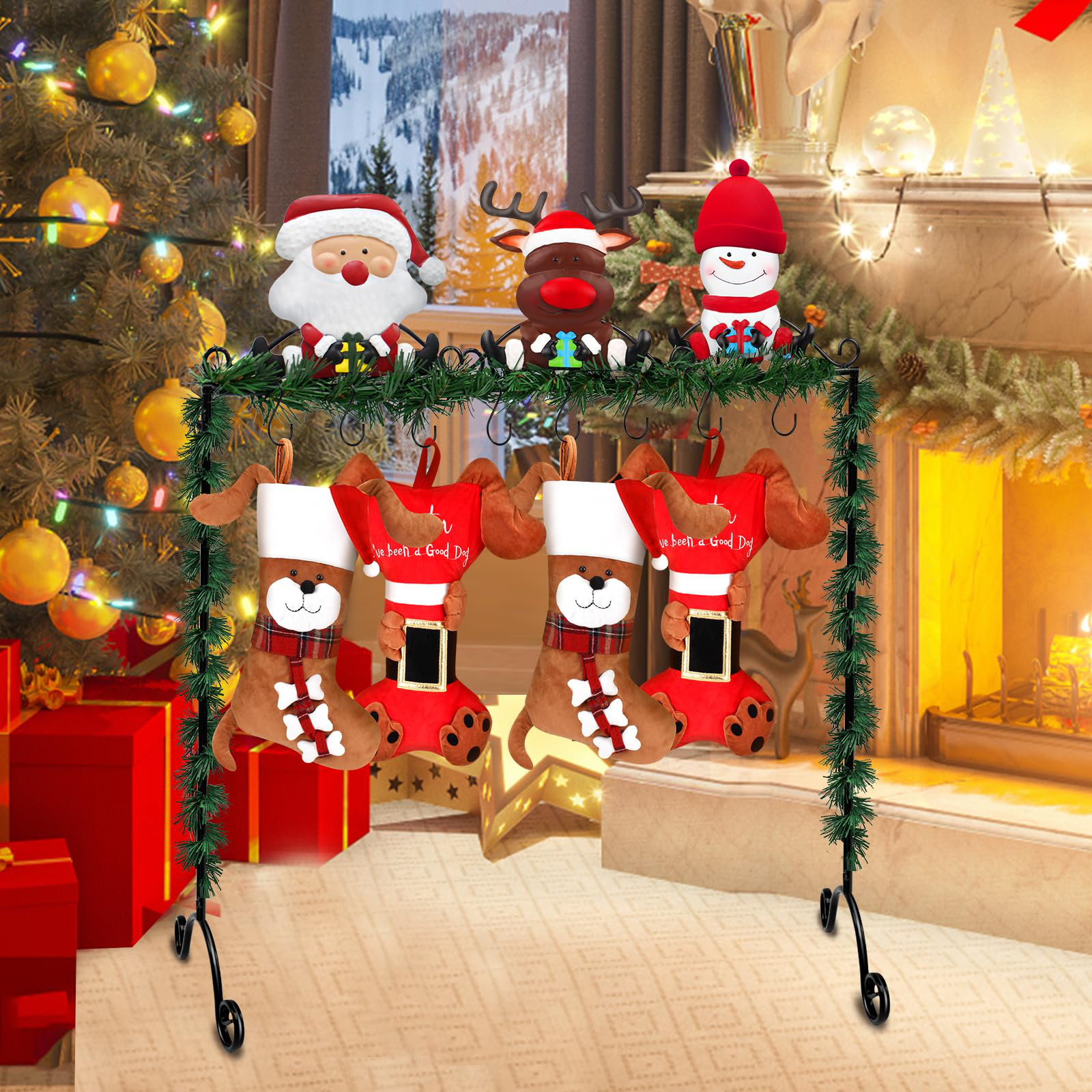 COAHAHA Christmas Stocking Holder, Metal Stand With Hooks, 8 Holders ...