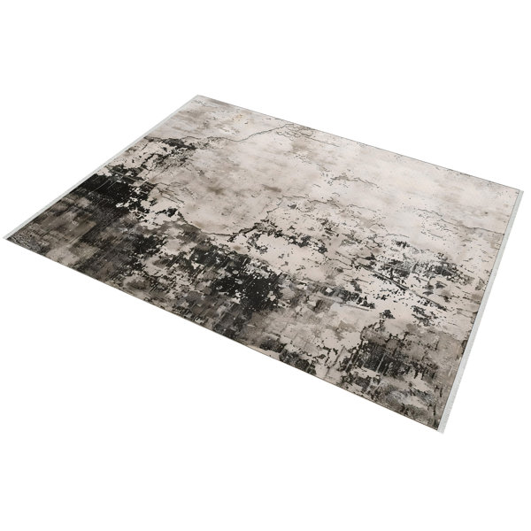 Ivy Bronx Modern Distressed Beige And Black Abstract Rug | Wayfair.co.uk