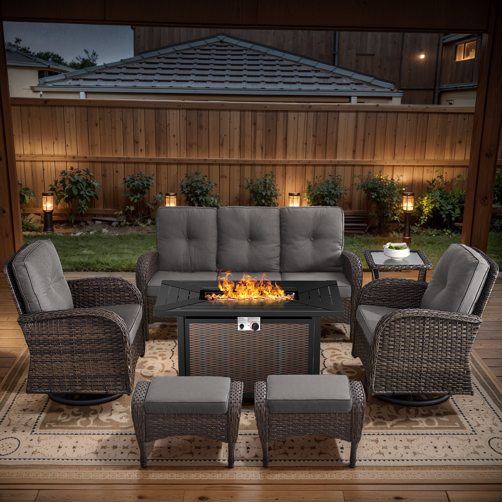Winston Porter Aluel 7-Pieces Wicker Outdoor Conversation Set for 6 ...