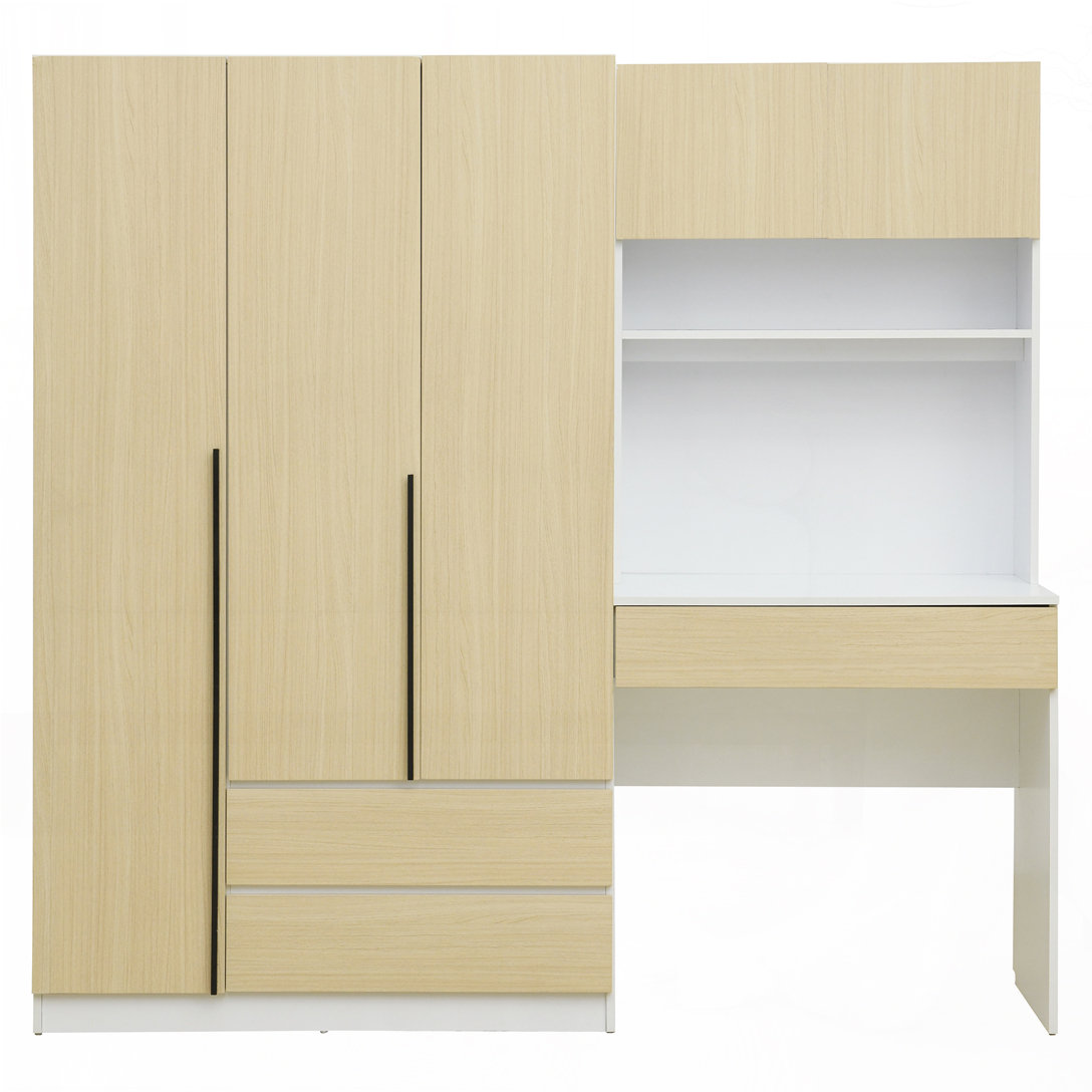 Latitude Run® Wooden Storage Desk Wardrobe for Bedroom with Shelves and ...