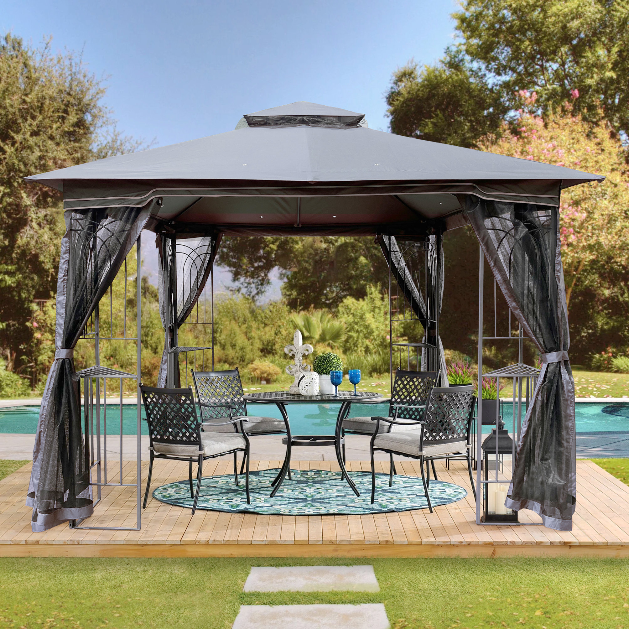 KAQCVIN Outdoor Patio Gazebo Canopy Tent With Ventilated Double Roof ...