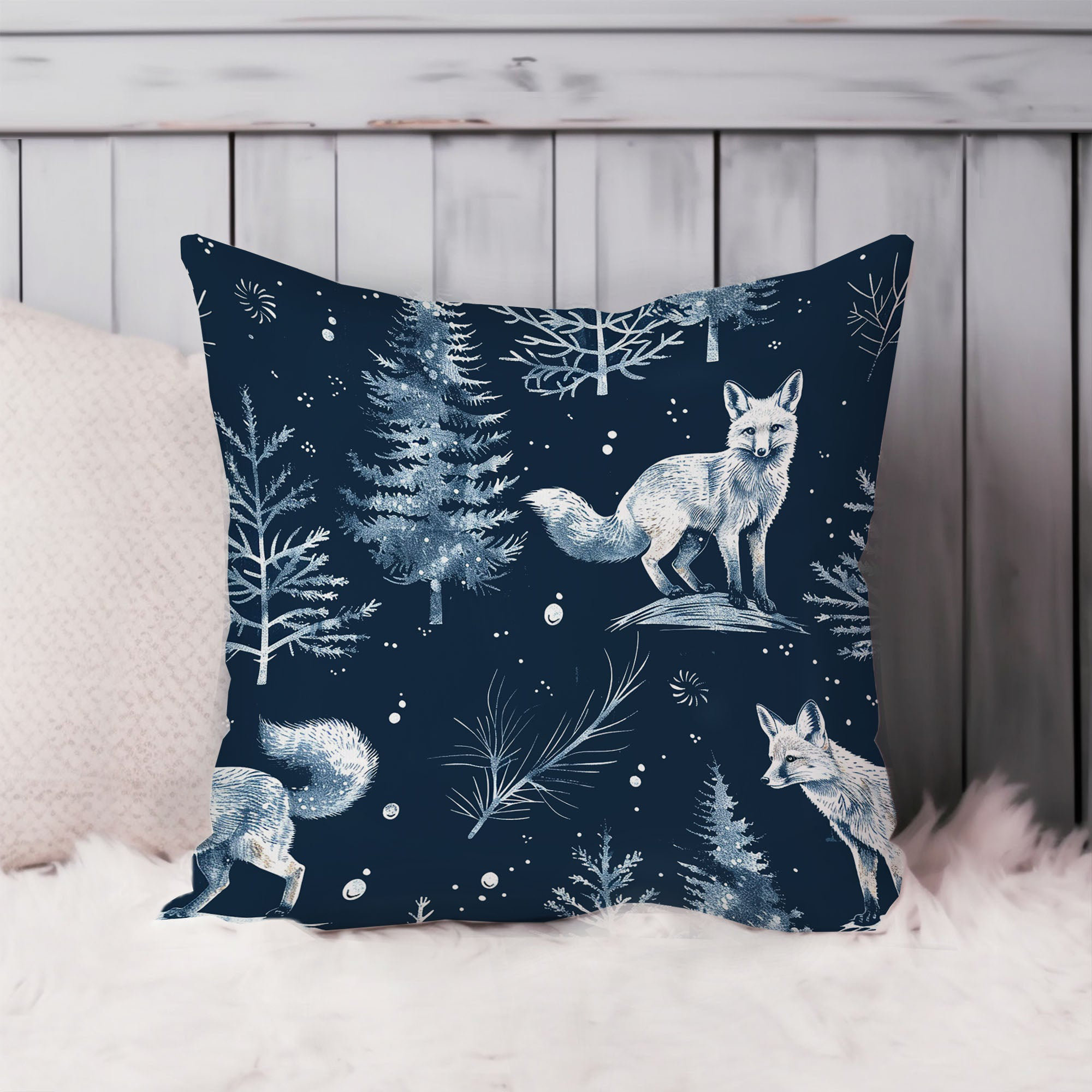 Ethan Taylor Animals Fox Pattern Navy Blue IX Wild Animals Foxes Pillow ...