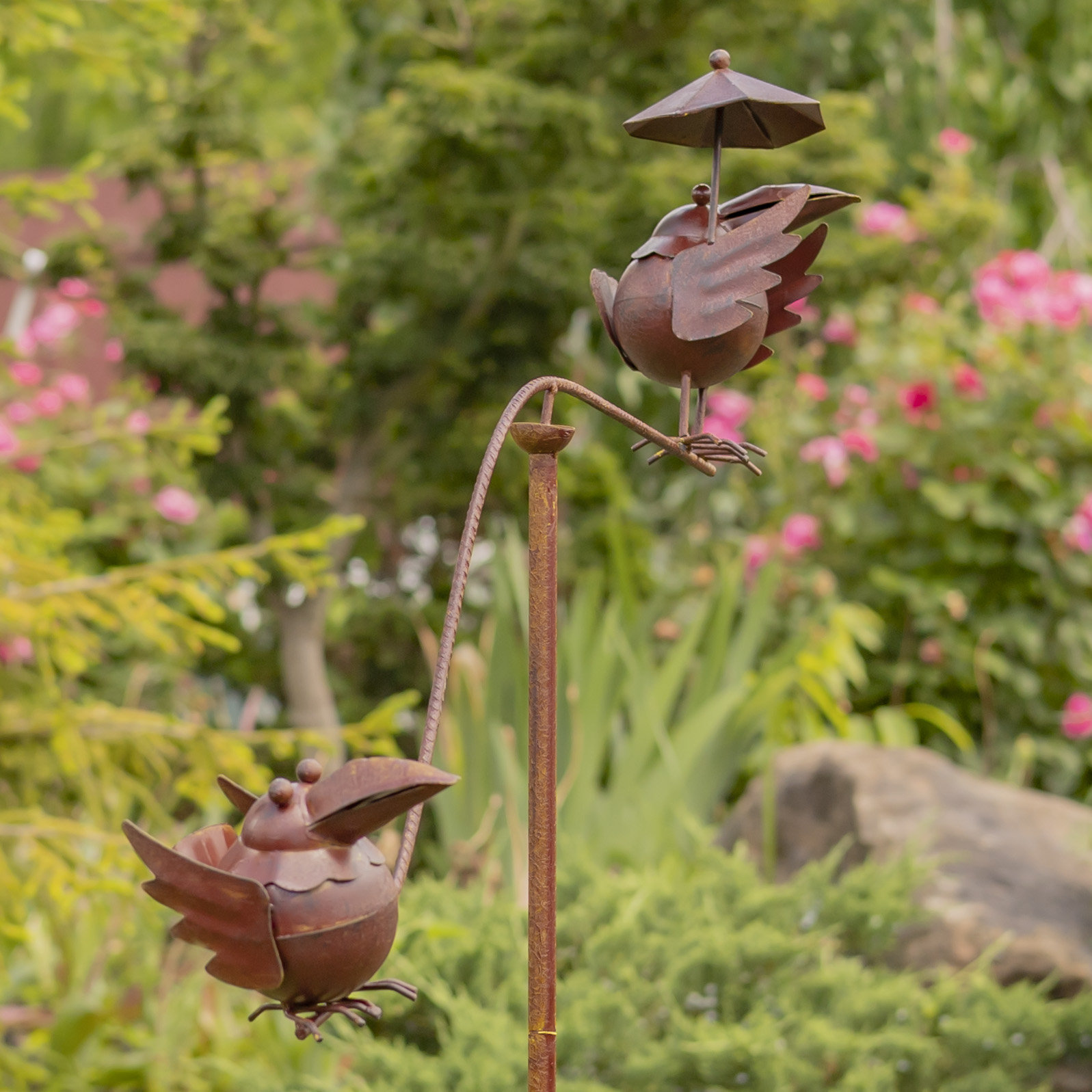 Arlmont & Co. Keyron Two Birds with Umbrella Balance Garden Stake | Wayfair