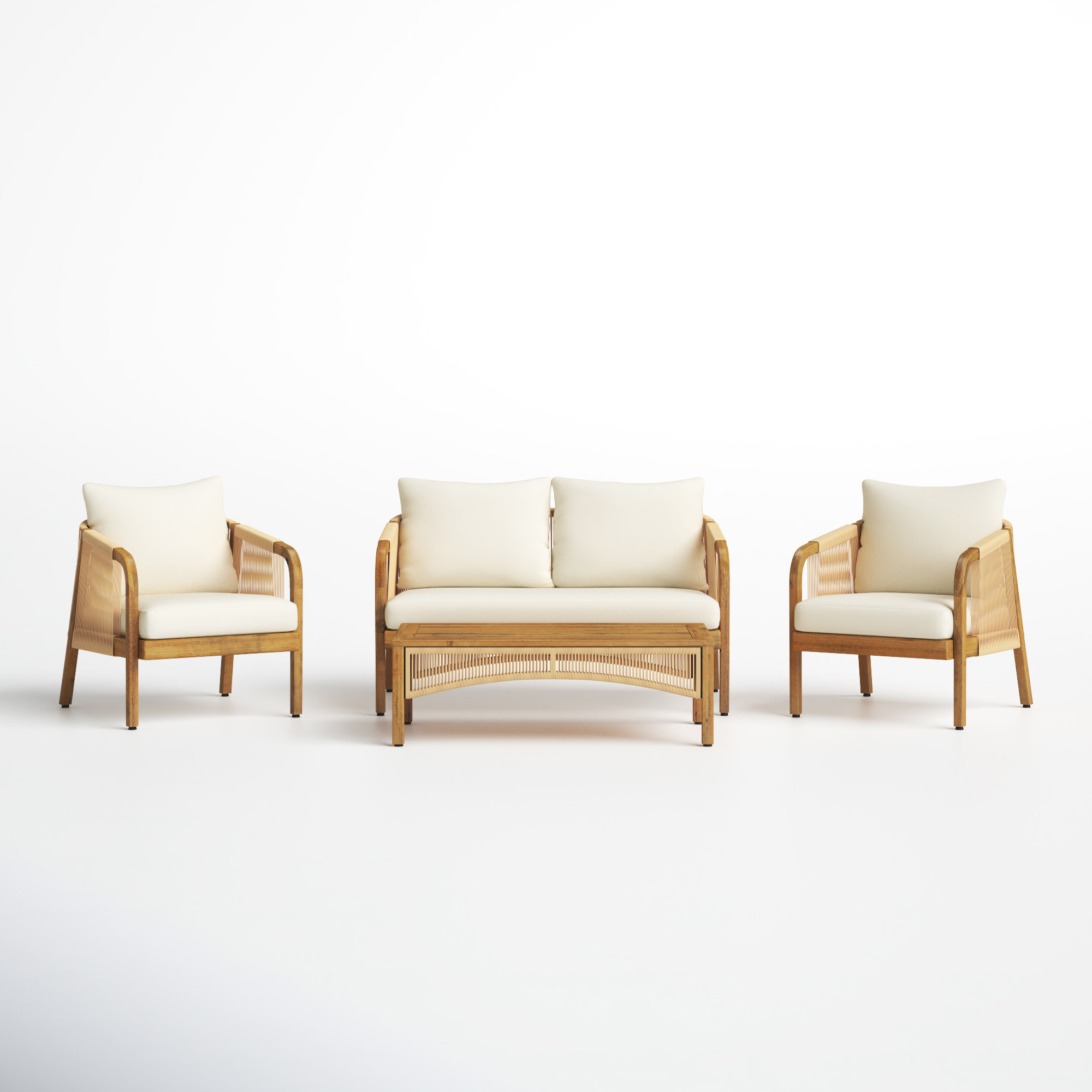 Joss & Main Fiora Outdoor Acacia Wood And Wicker Lounge Seating Group ...