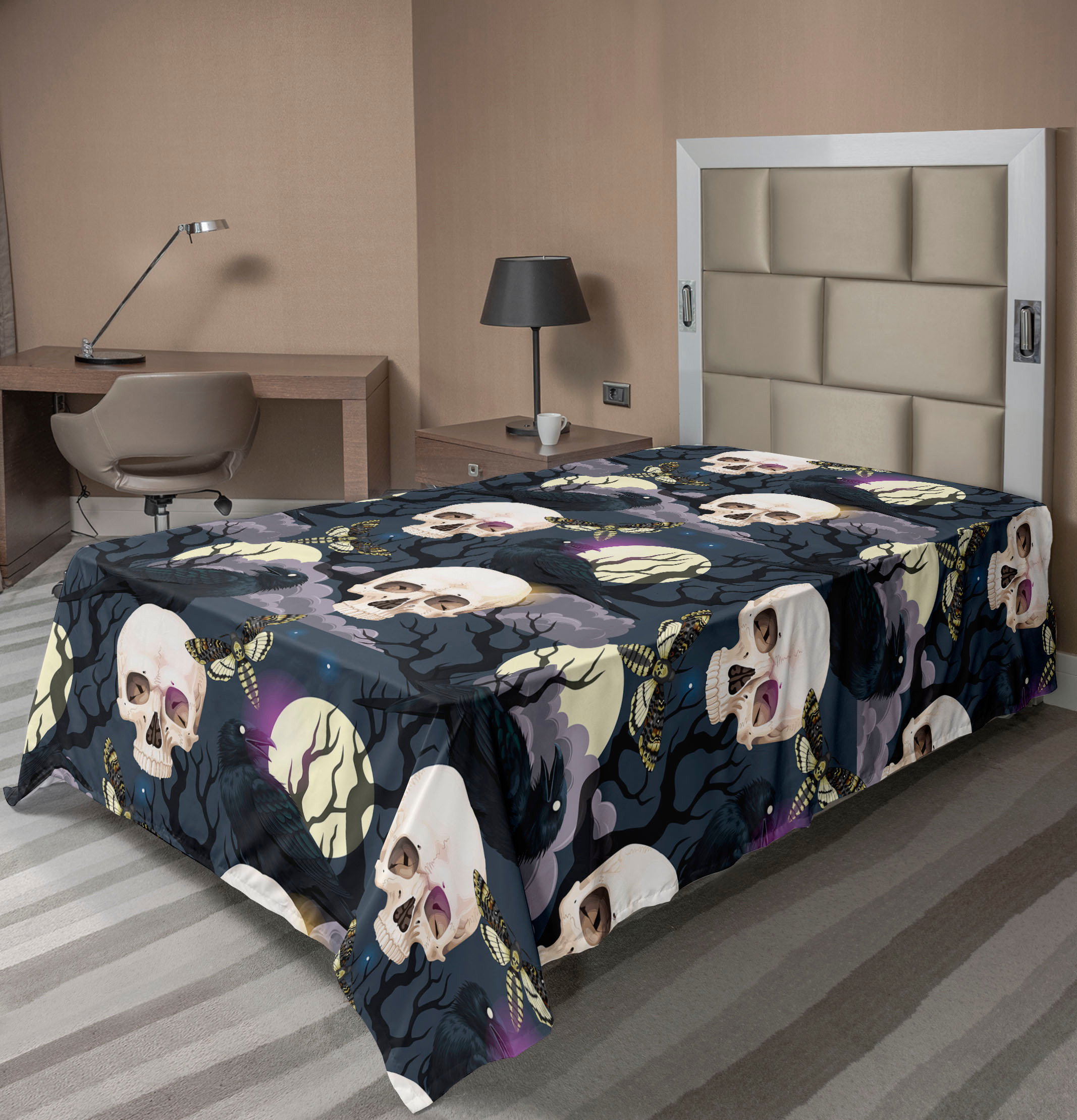 Ambesonne Goth Night Flat Sheet Misty Woods Lunar Moth Slate Blue Beige ...