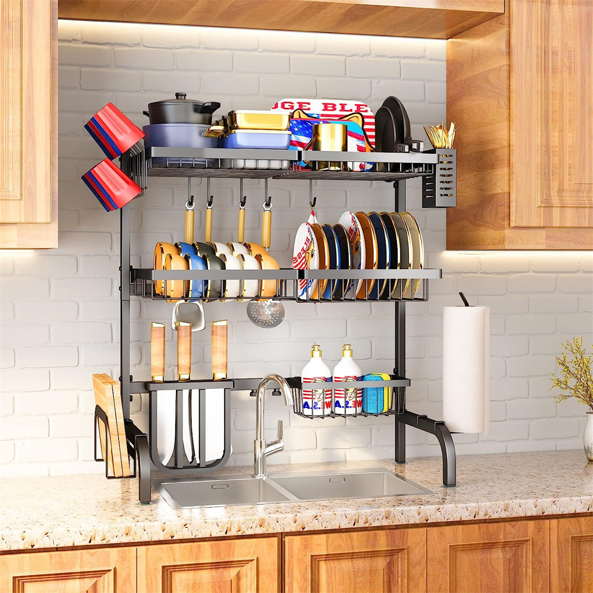 YITAHOME Over The Sink Dish Drying Rack, 3 Tier Large Adjustable Dish ...