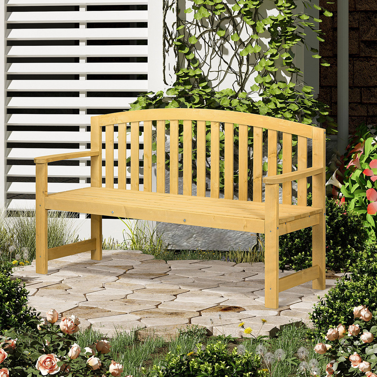 Dovecove 56" Wooden Bench For Porch | Wayfair