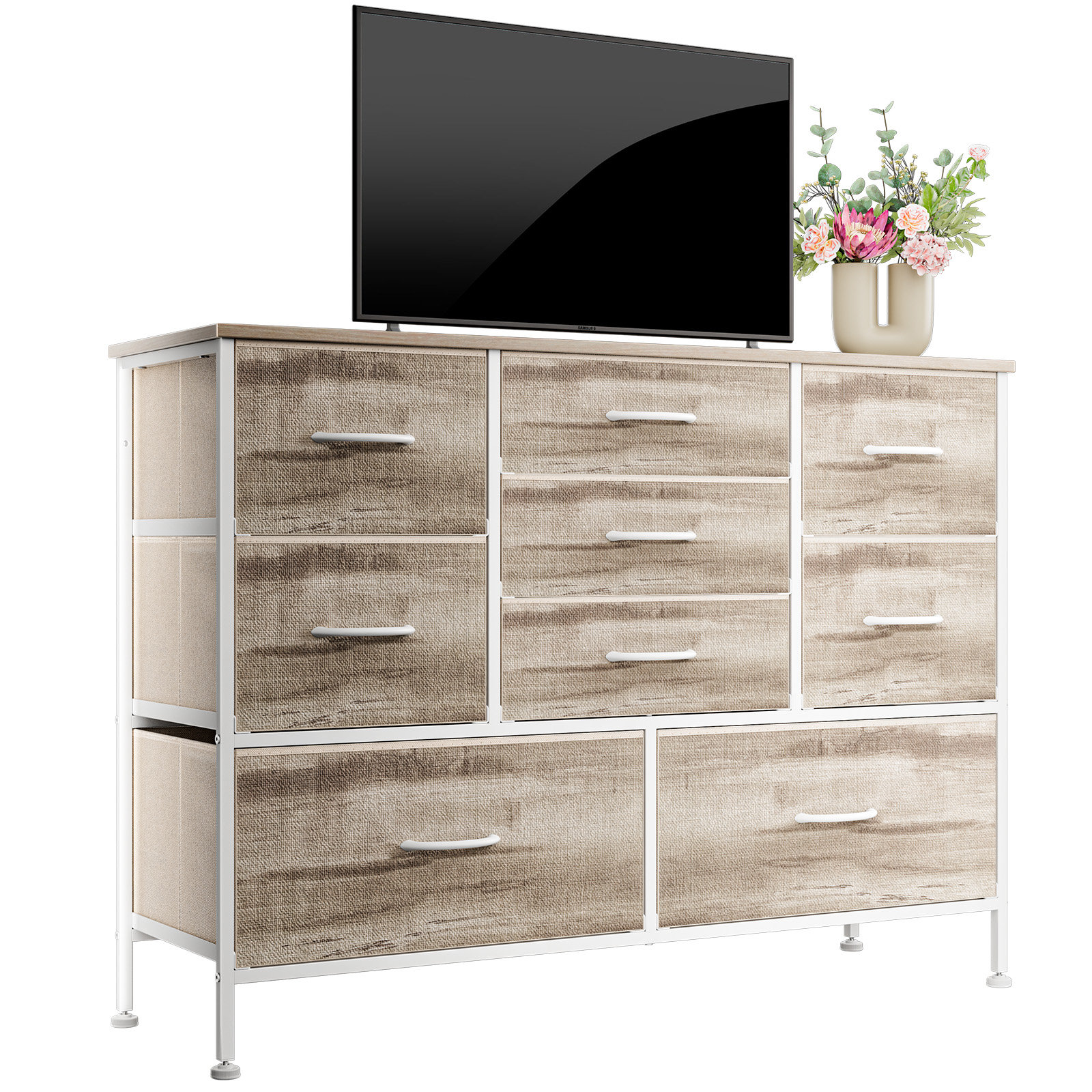 Ebern Designs Dresser for Bedroom TV Stand, Wide Dresser with 9 Drawers Fabric Chest of Drawers ...