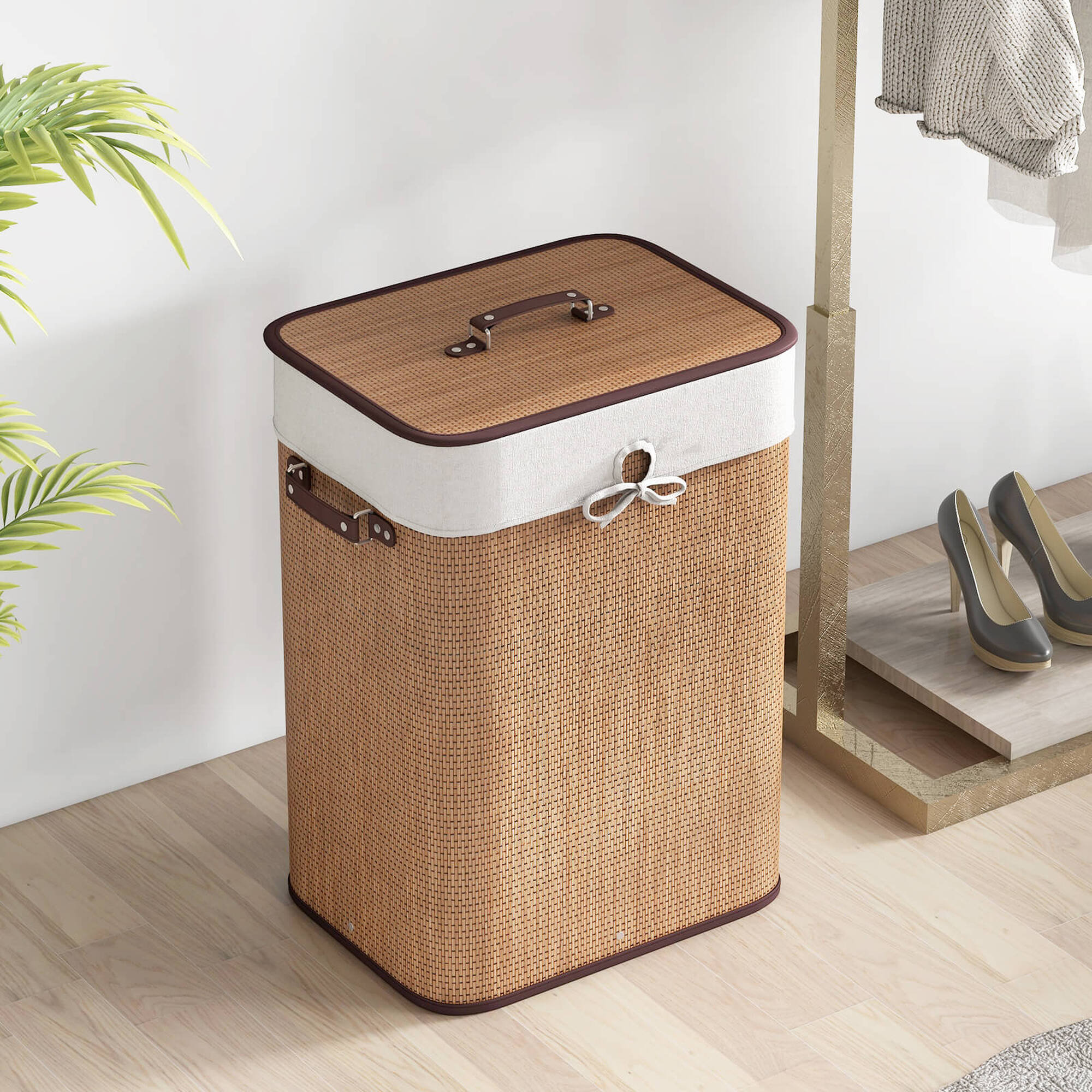 Gracie Oaks Rectangle Bamboo Hamper Laundry Basket Washing Cloth Bin ...