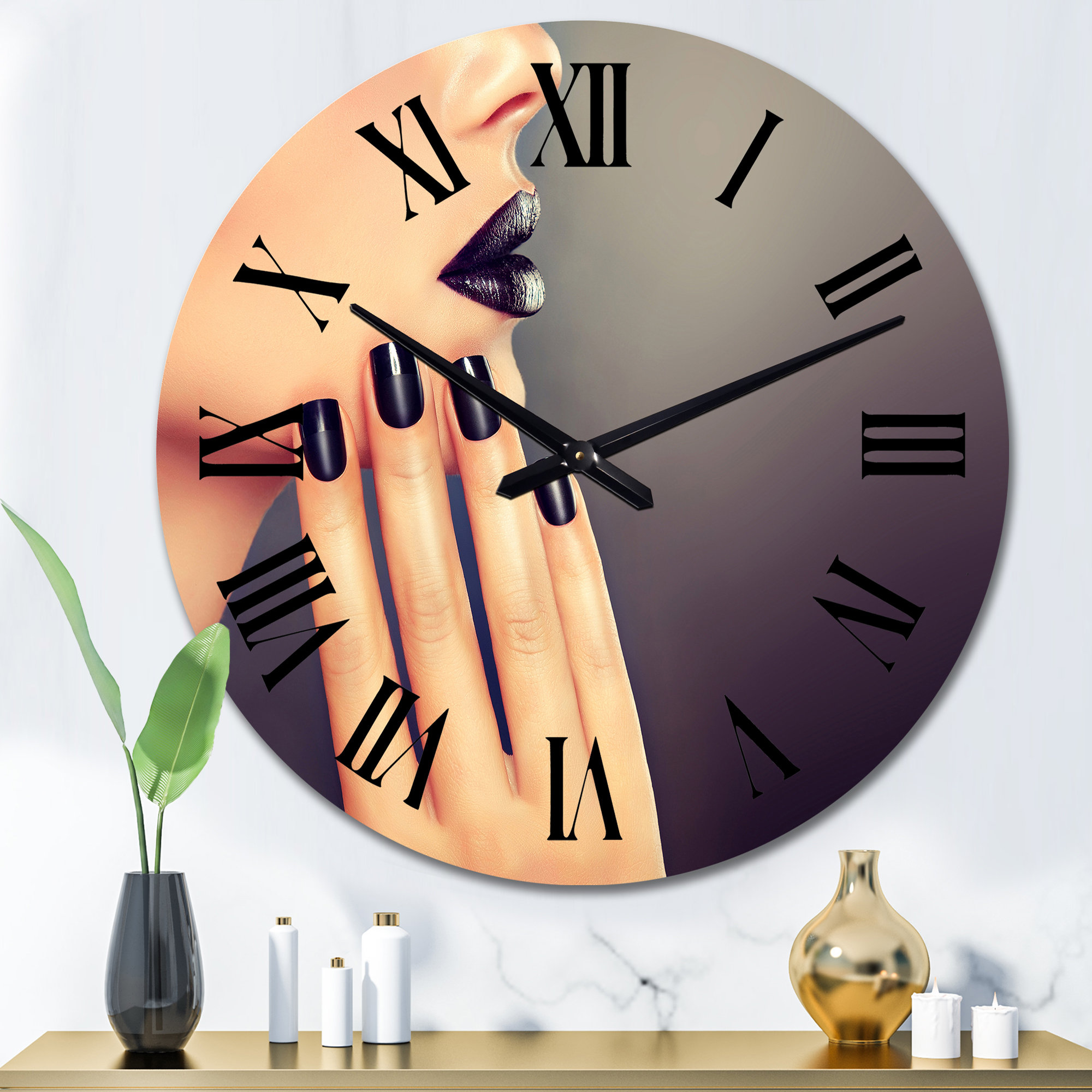 East Urban Home Face of Woman with Black Makeup and Manicure III - Glam ...