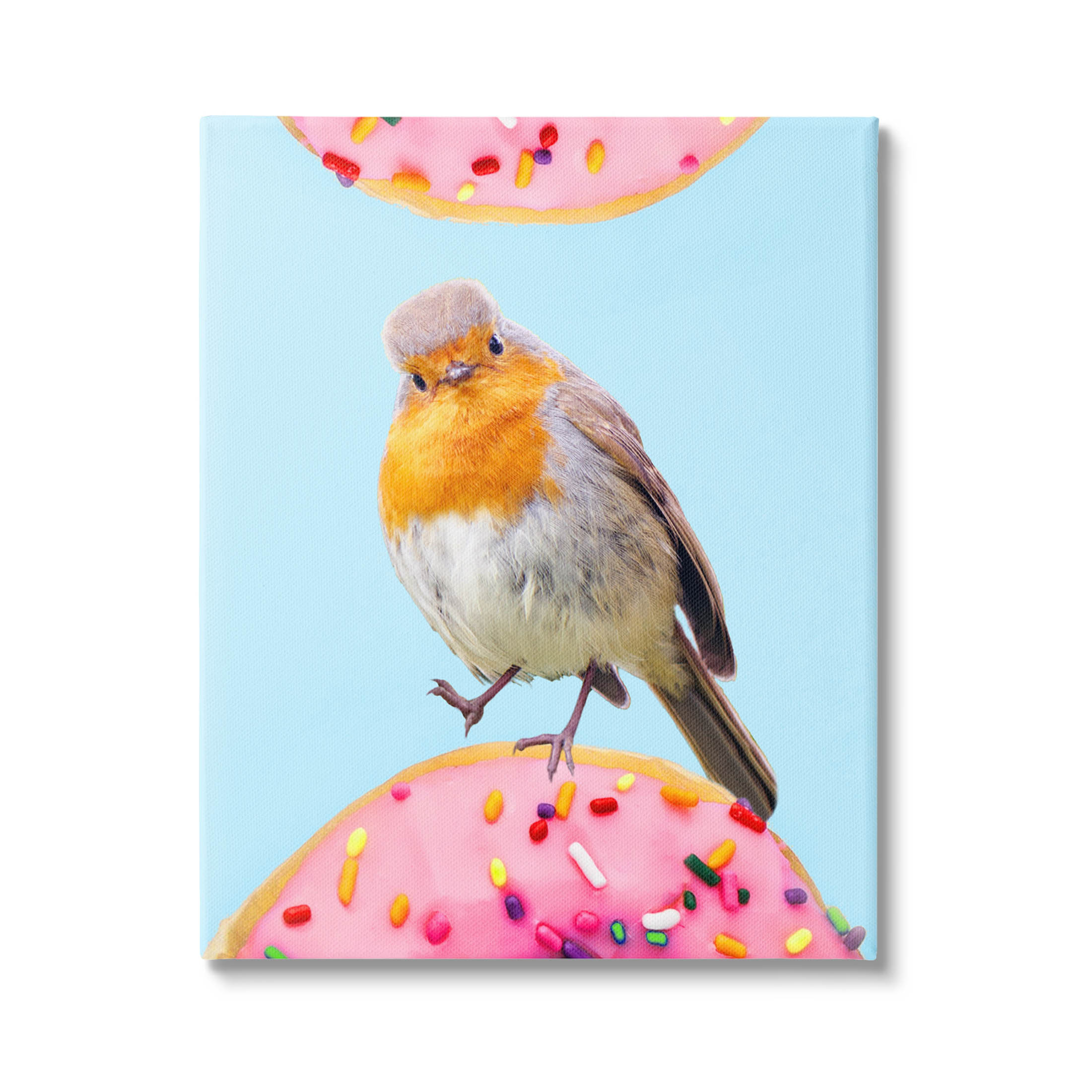 Stupell Industries Bird Perched Sprinkled Donut Canvas Wall Art By ...