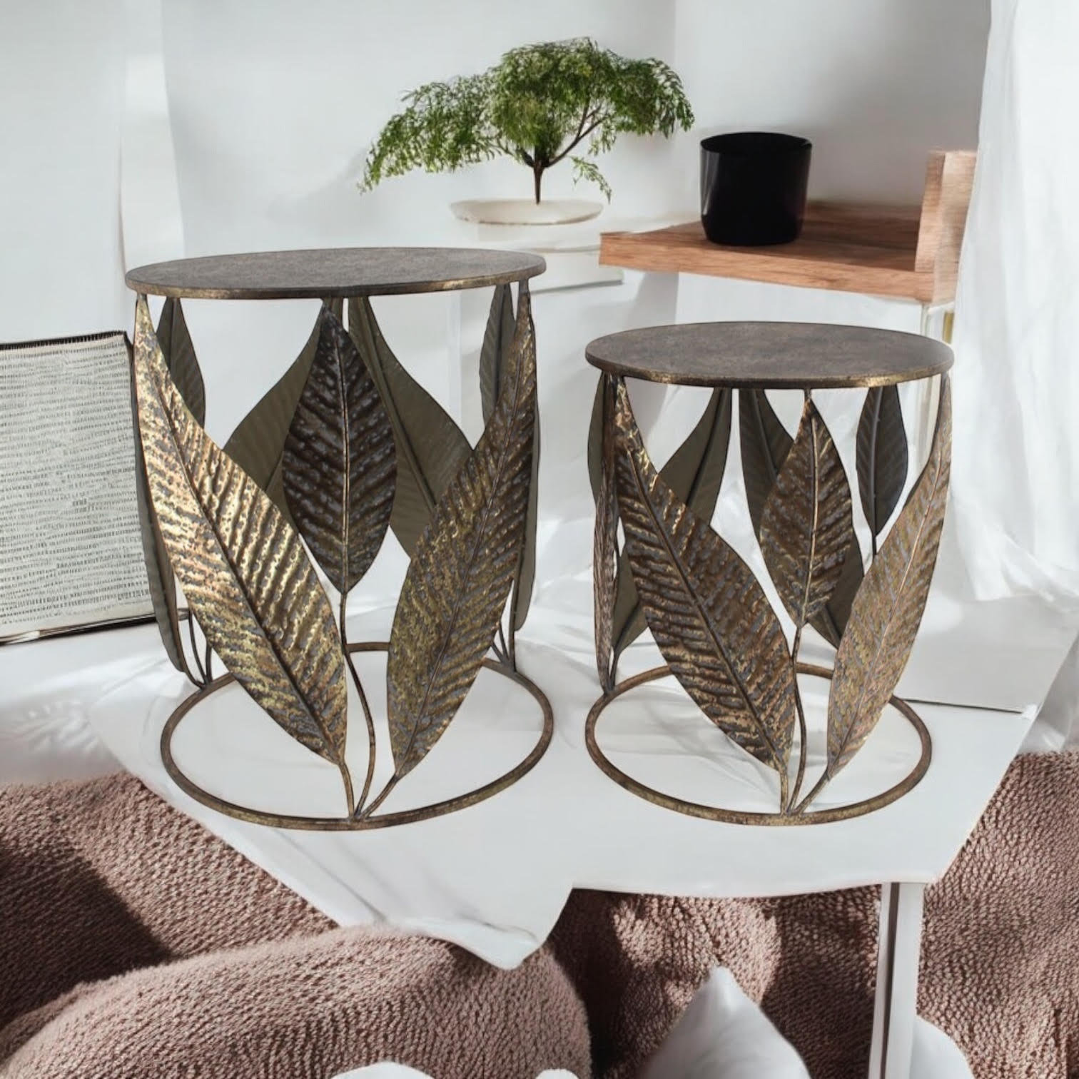 Mercer41 Metal Leaf Set Of Gold Side Tables | Wayfair.co.uk