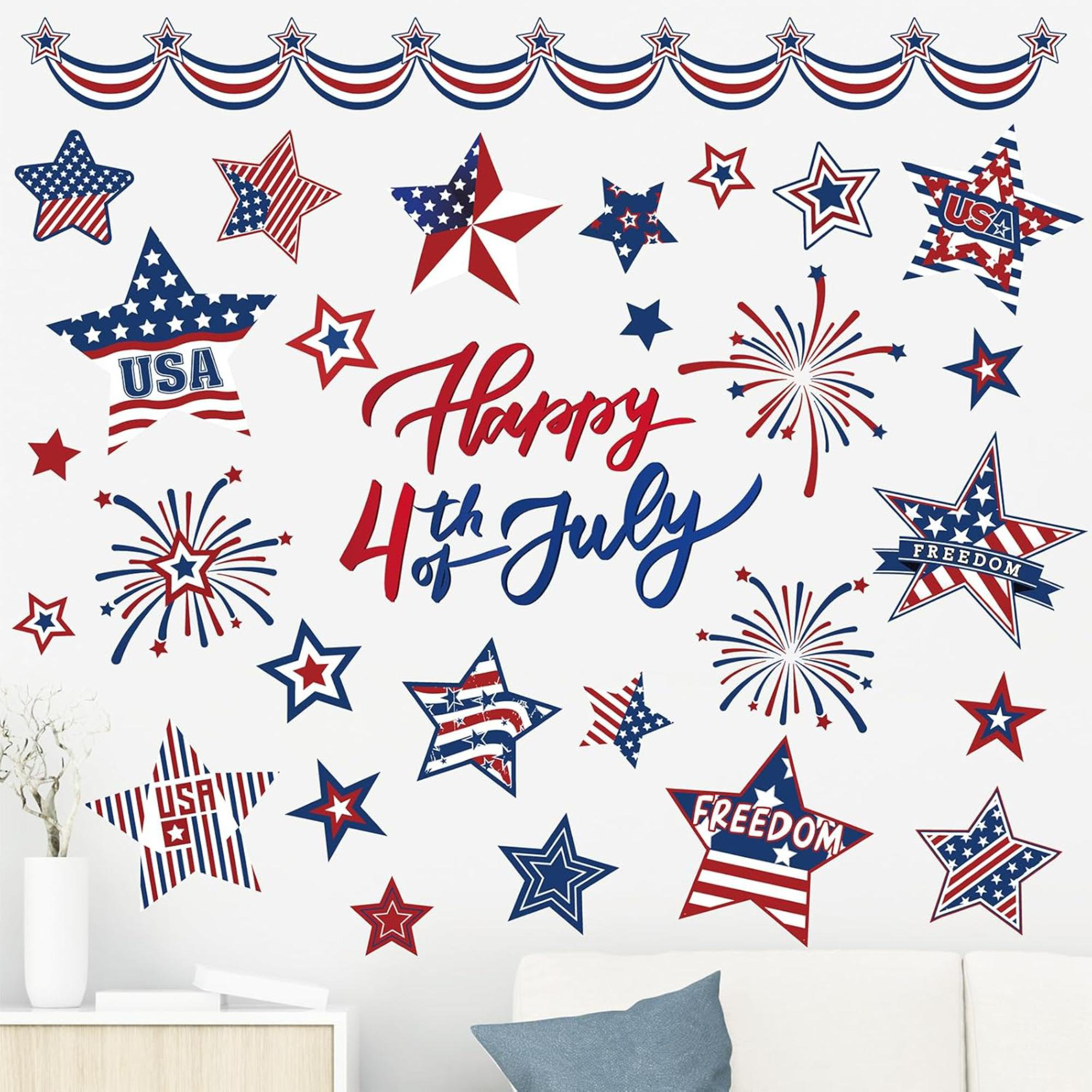 The Holiday Aisle® Patriotic Wall Stickers 4Th Of July USA Star Vinyl ...