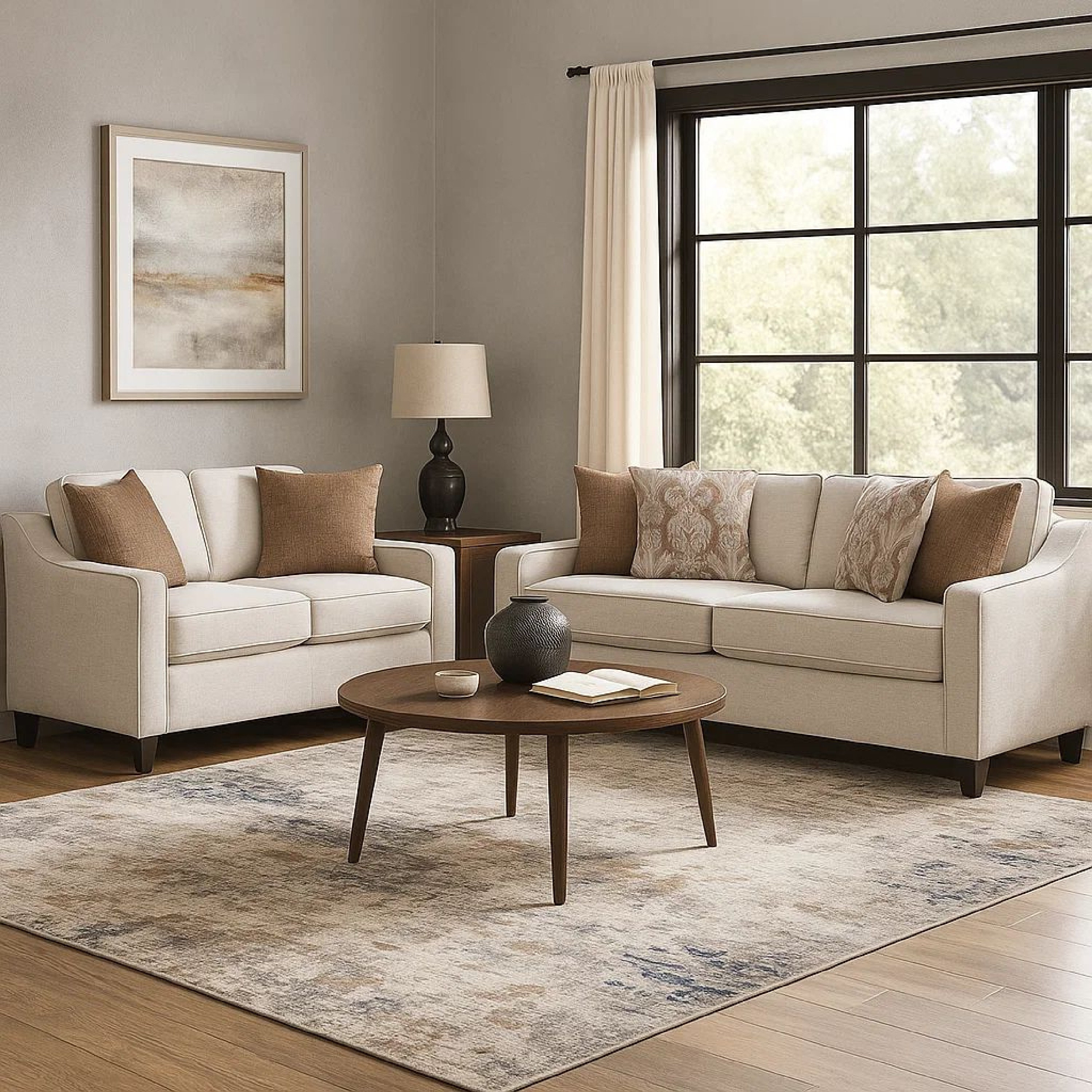 Benjara Kristy 2Pc Modern Sofa Set, Sloped Track Arms, Beige Chenille ...