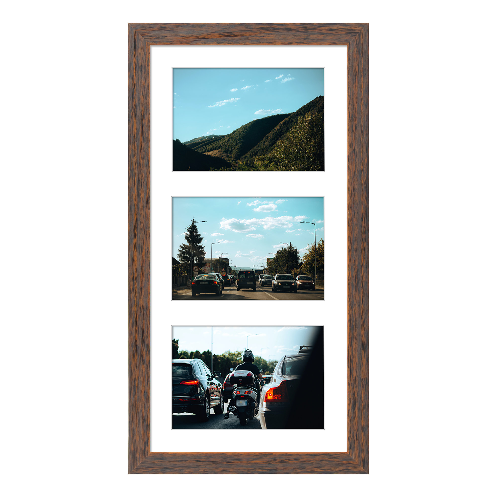 Ebern Designs Leyte Brown 9x18 Wood Picture Frames with 3 Opening 5x7 ...