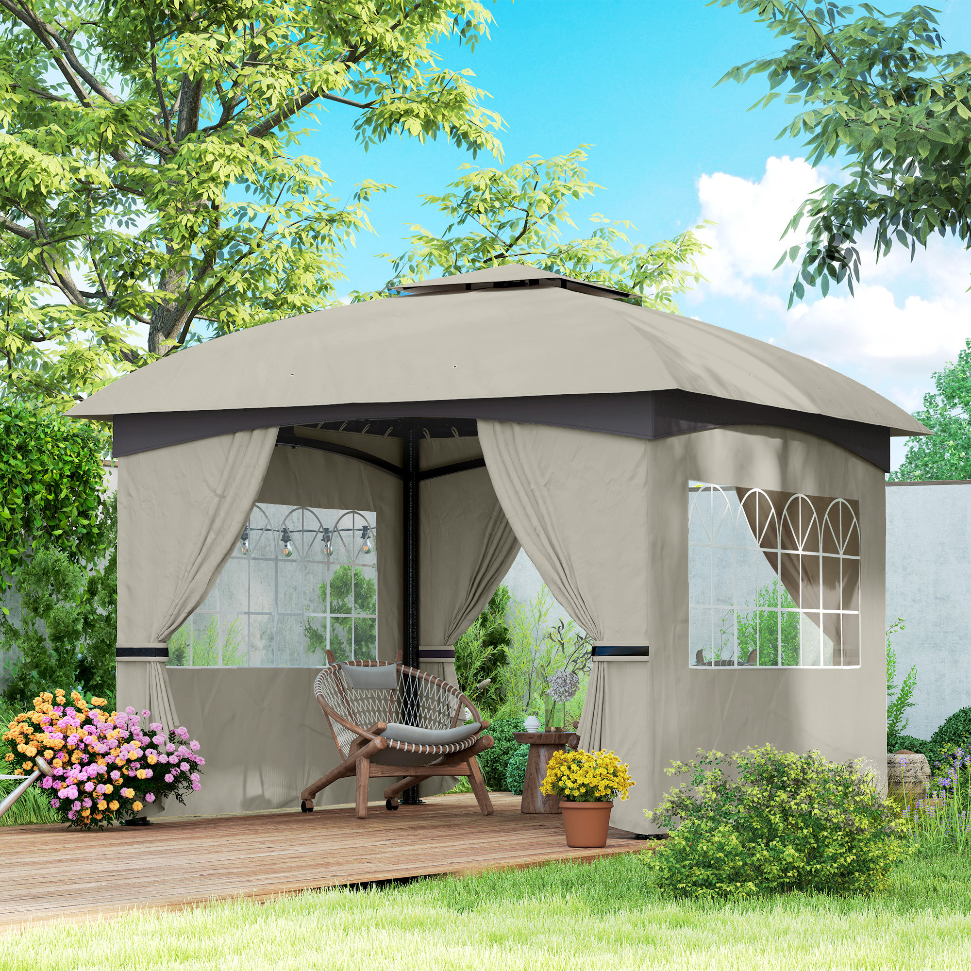 Outsunny 11'x 11' Outdoor Gazebo, Arc Patio Gazebo Canopy Shelter, UV ...
