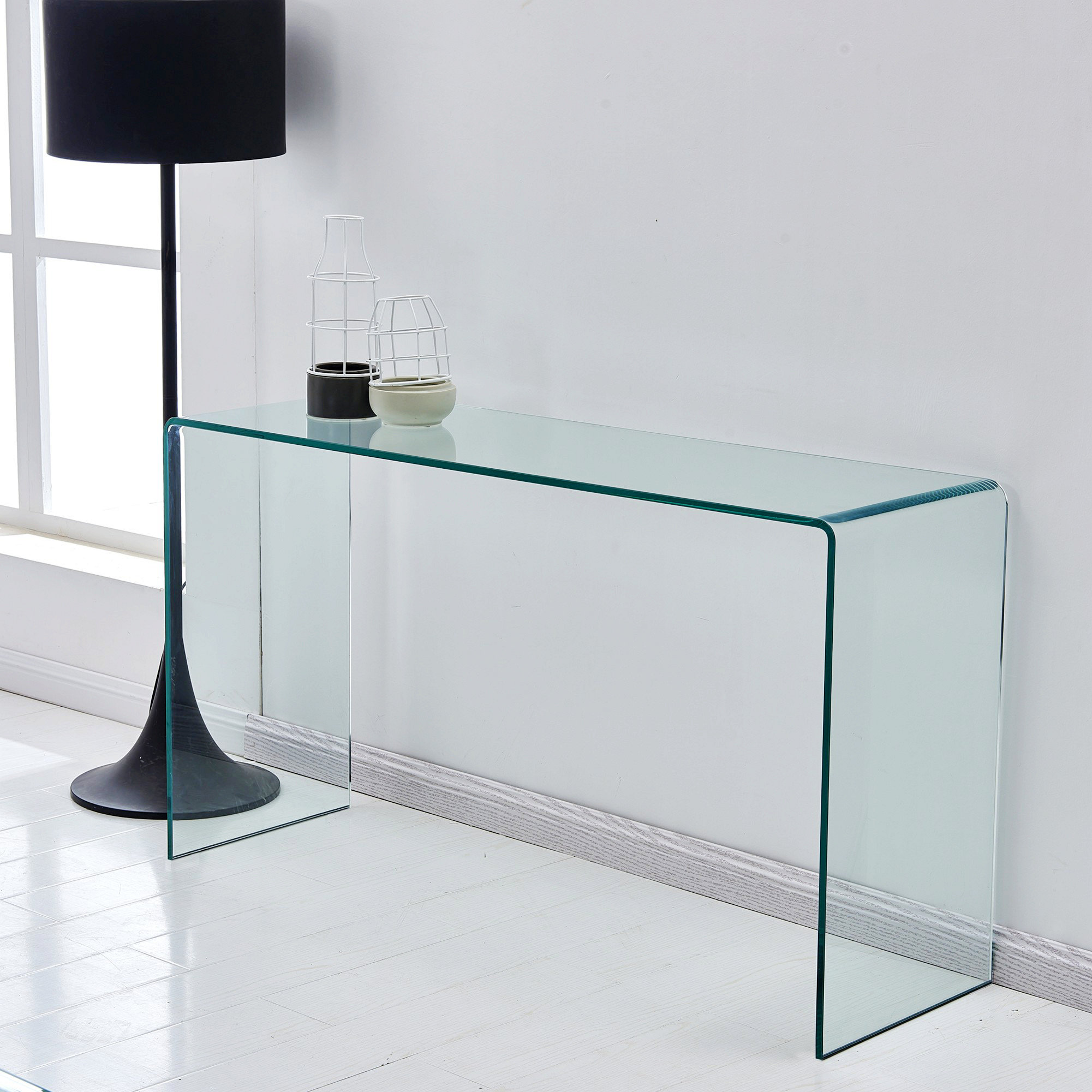Ivy Bronx Glass Console Table, Accent Table With Rounded Edges | Wayfair