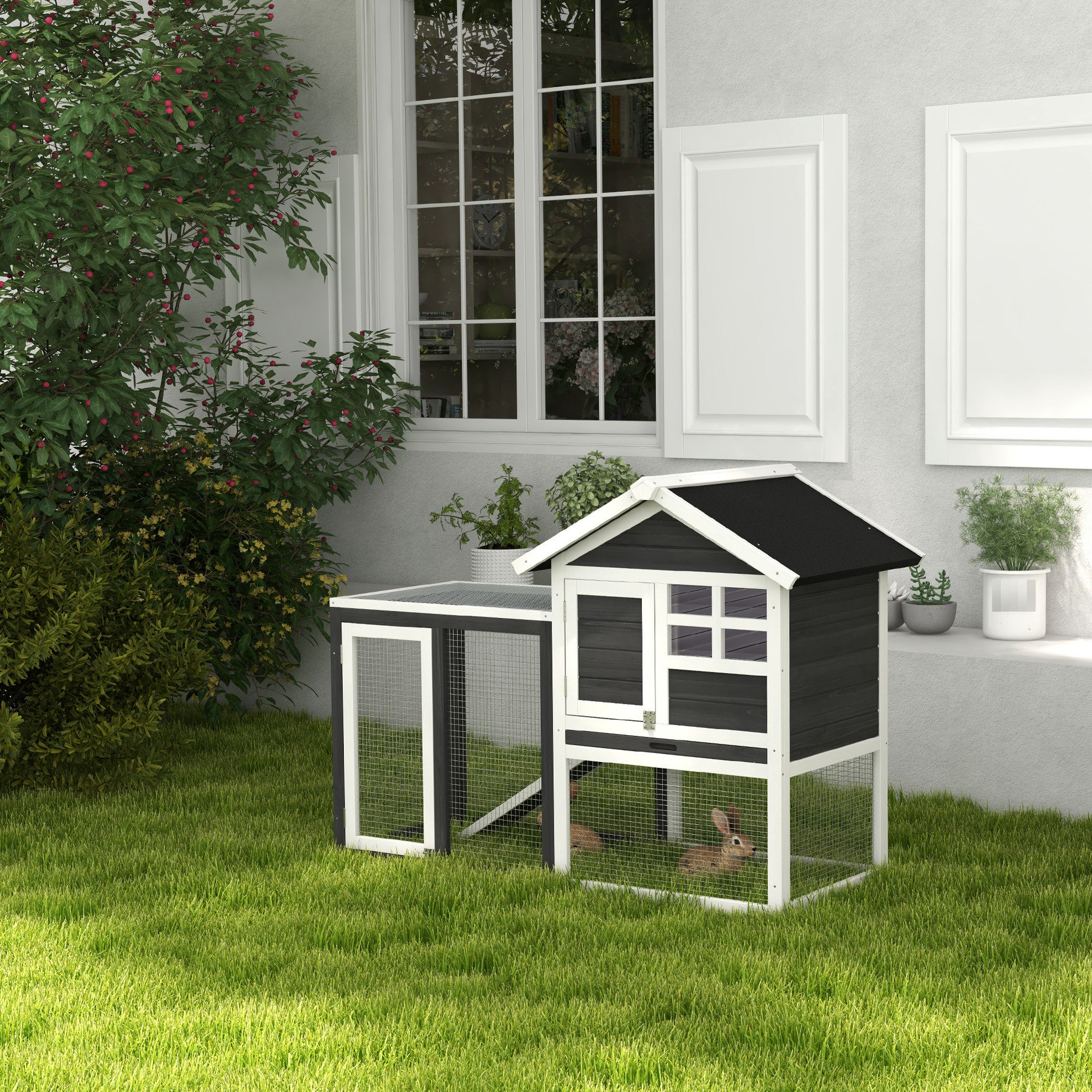 Tucker Murphy Pet™ 48" Grey Cage With Asphalt Roof - Wooden House For ...